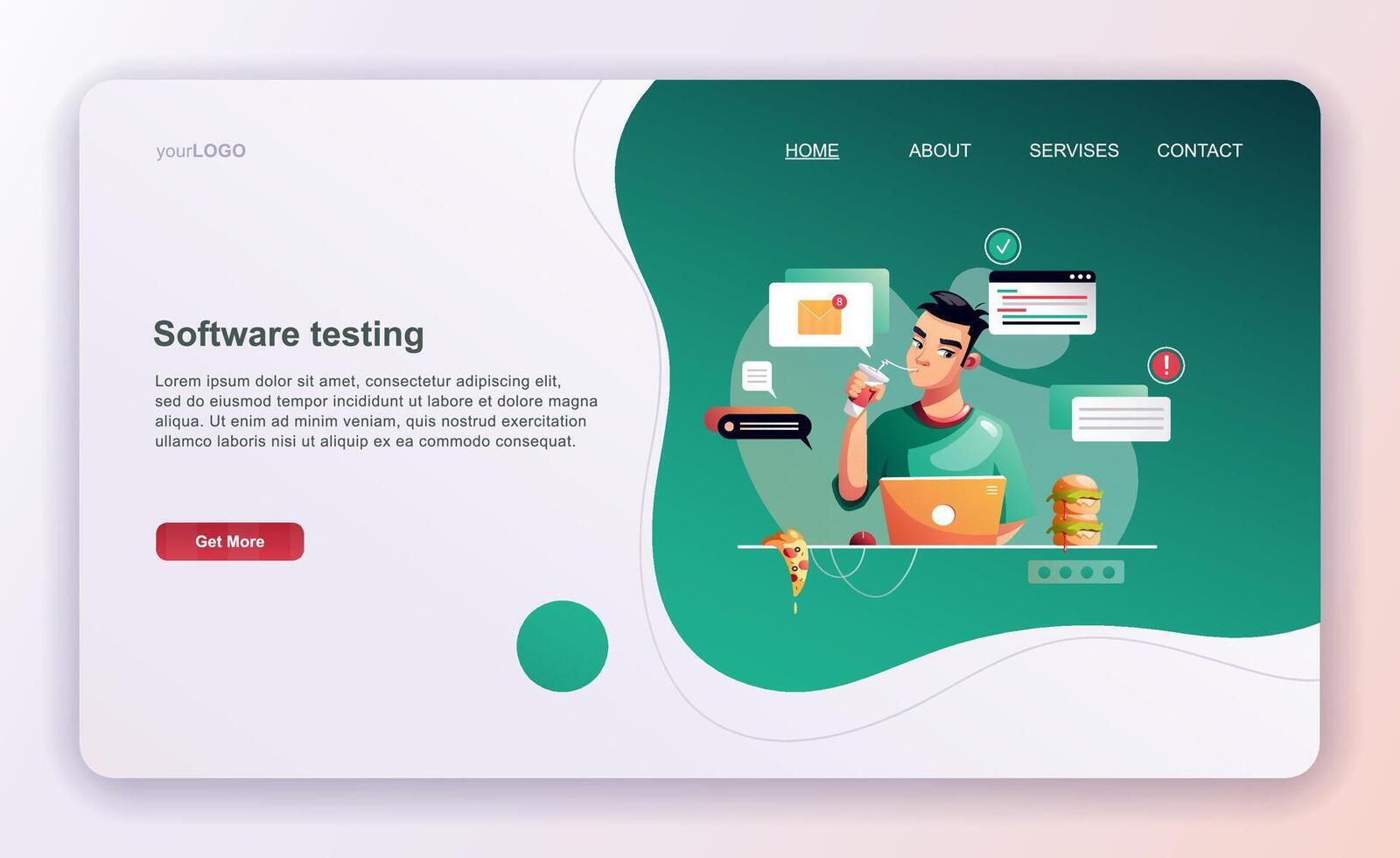 Programming concept, web engineer at work. Developer programming web site landing page template ...