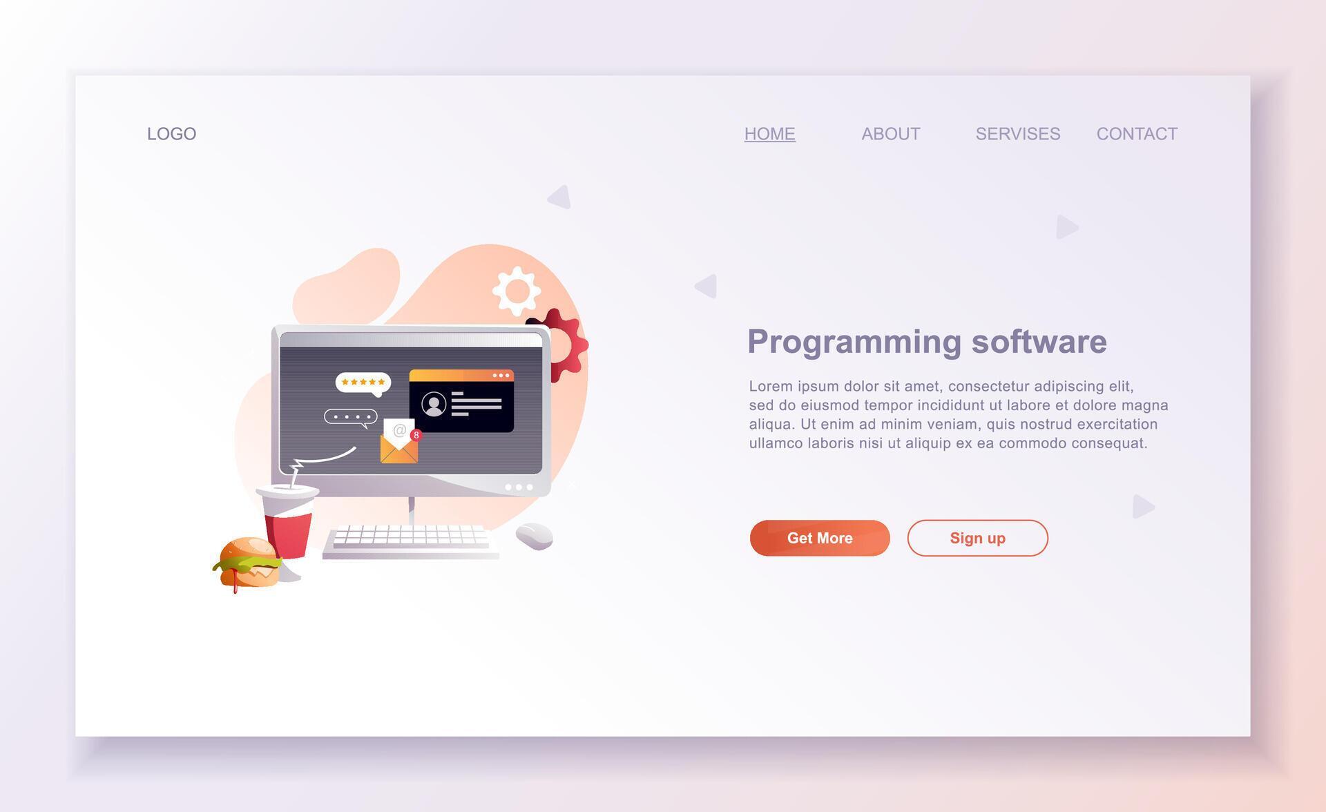 Programming Concepts Coder Workplace Web Site Landing Page Template 48093124 Vector Art At