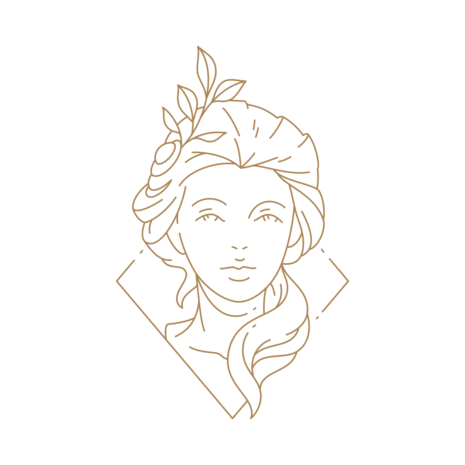 Beautiful Woman Face Floral Line Art 48095523 Png