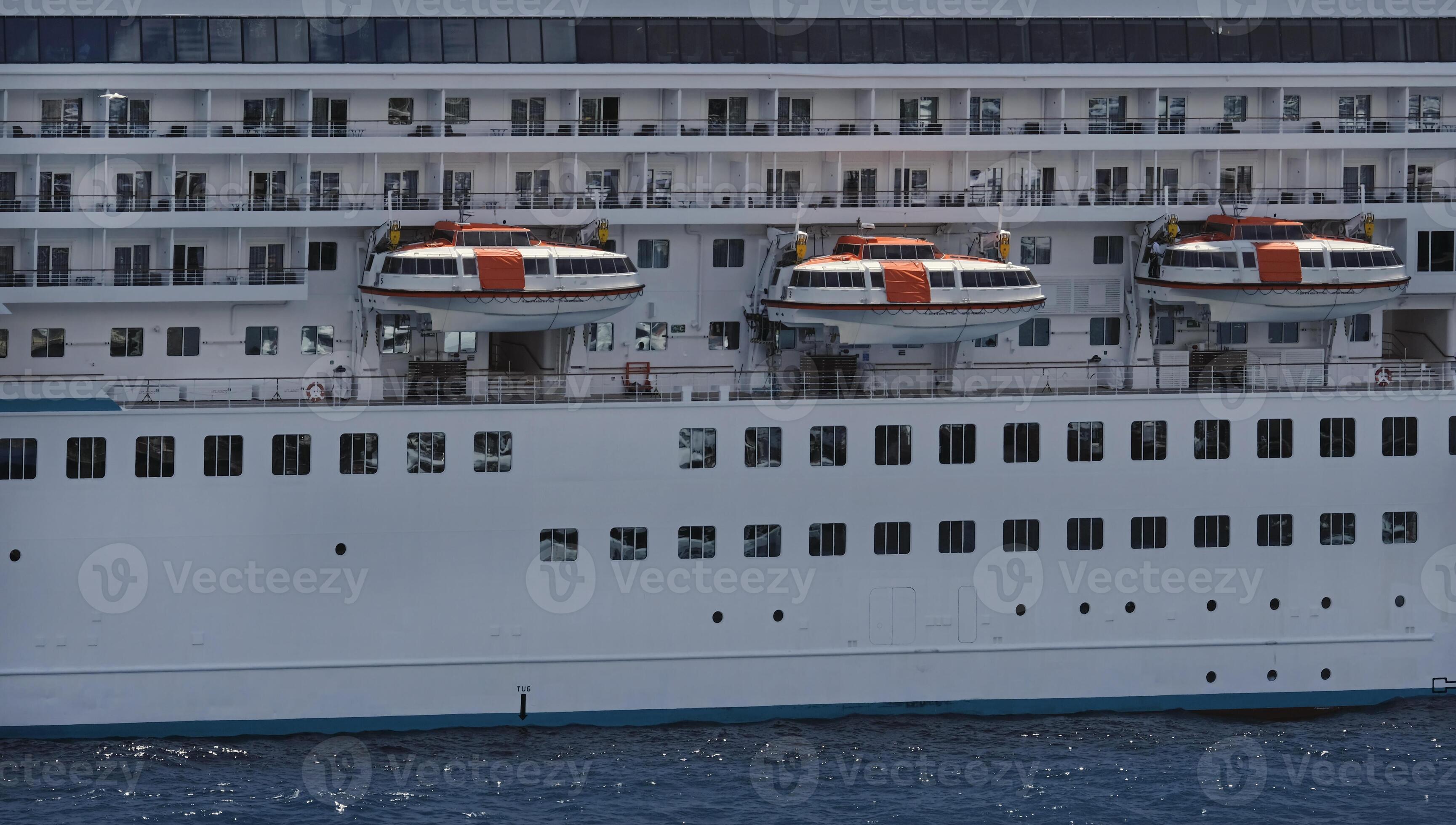 Detail of a cruise ship with three life boats on its side 48097949 Stock Photo at Vecteezy