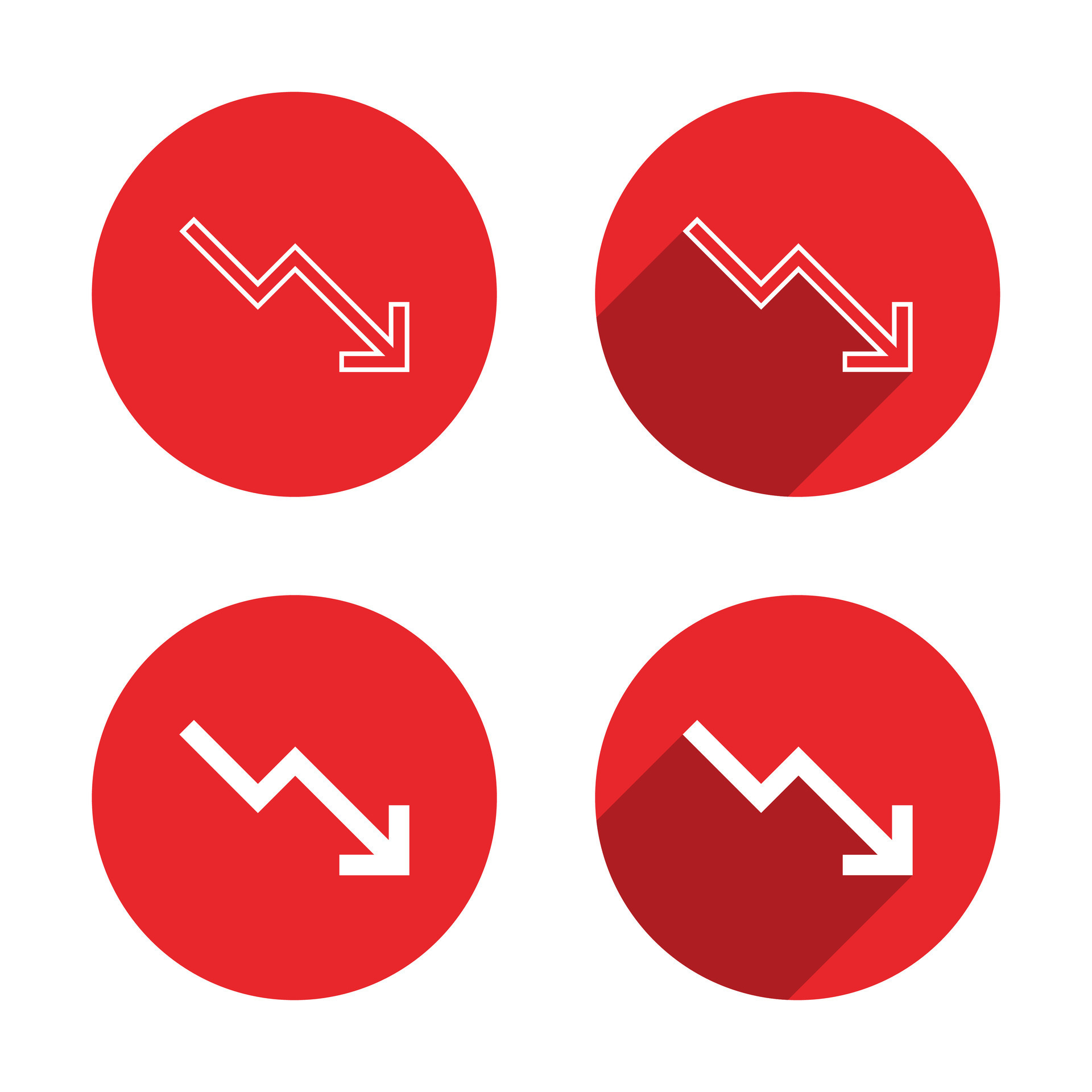 pérdida flecha icono con largo sombra. disminución flechas firmar ...