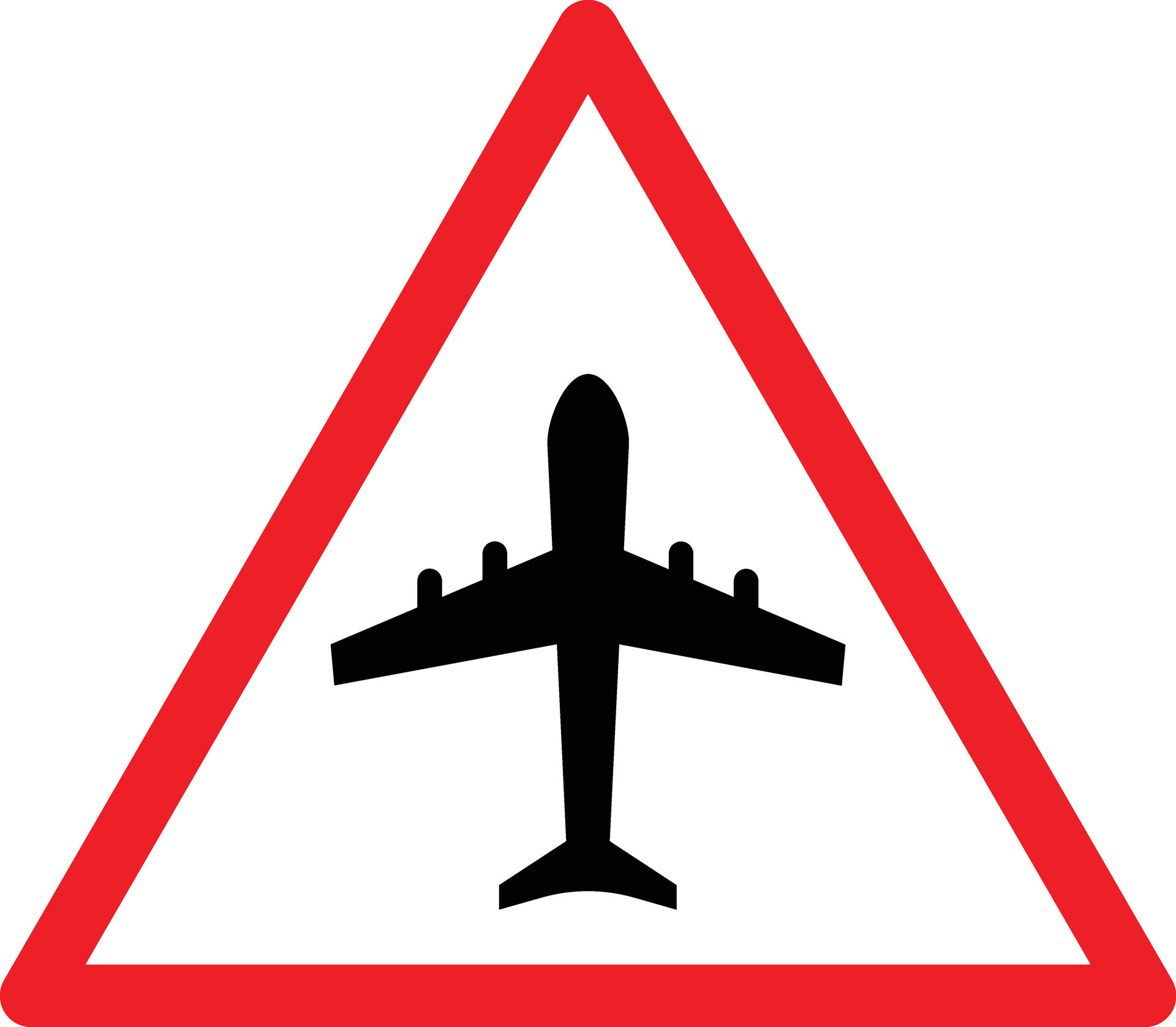 Airport warning sign . Airplane traffic warning sign . Red triangle ...