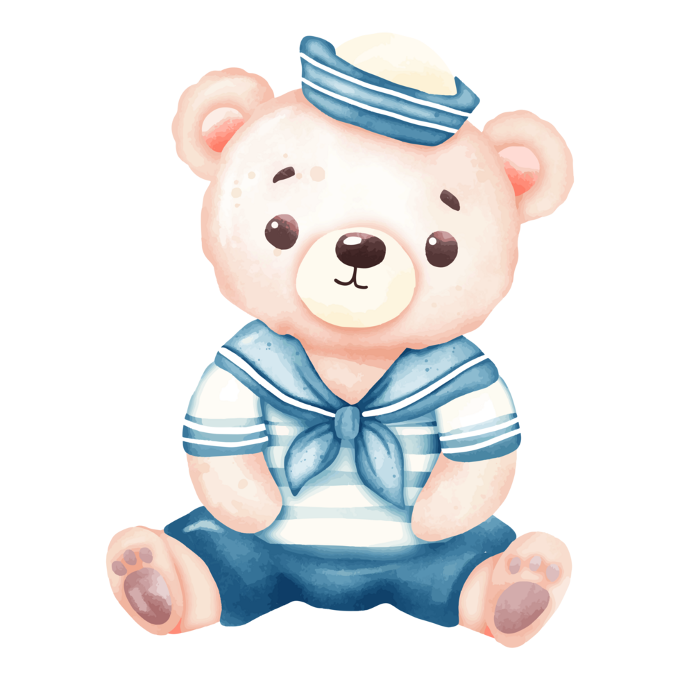 Watercolor Teddy Bear in Sailor Suit 48109760 PNG