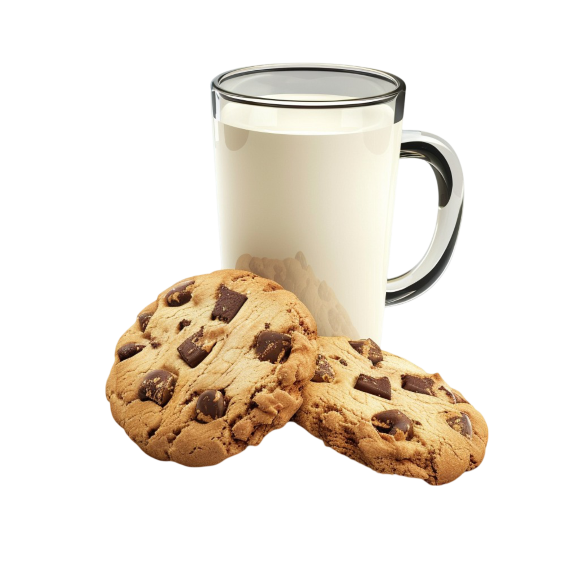 Glass of Milk and Two Chocolate Chip Cookies on Transparent background AI-Generative 48110222 PNG