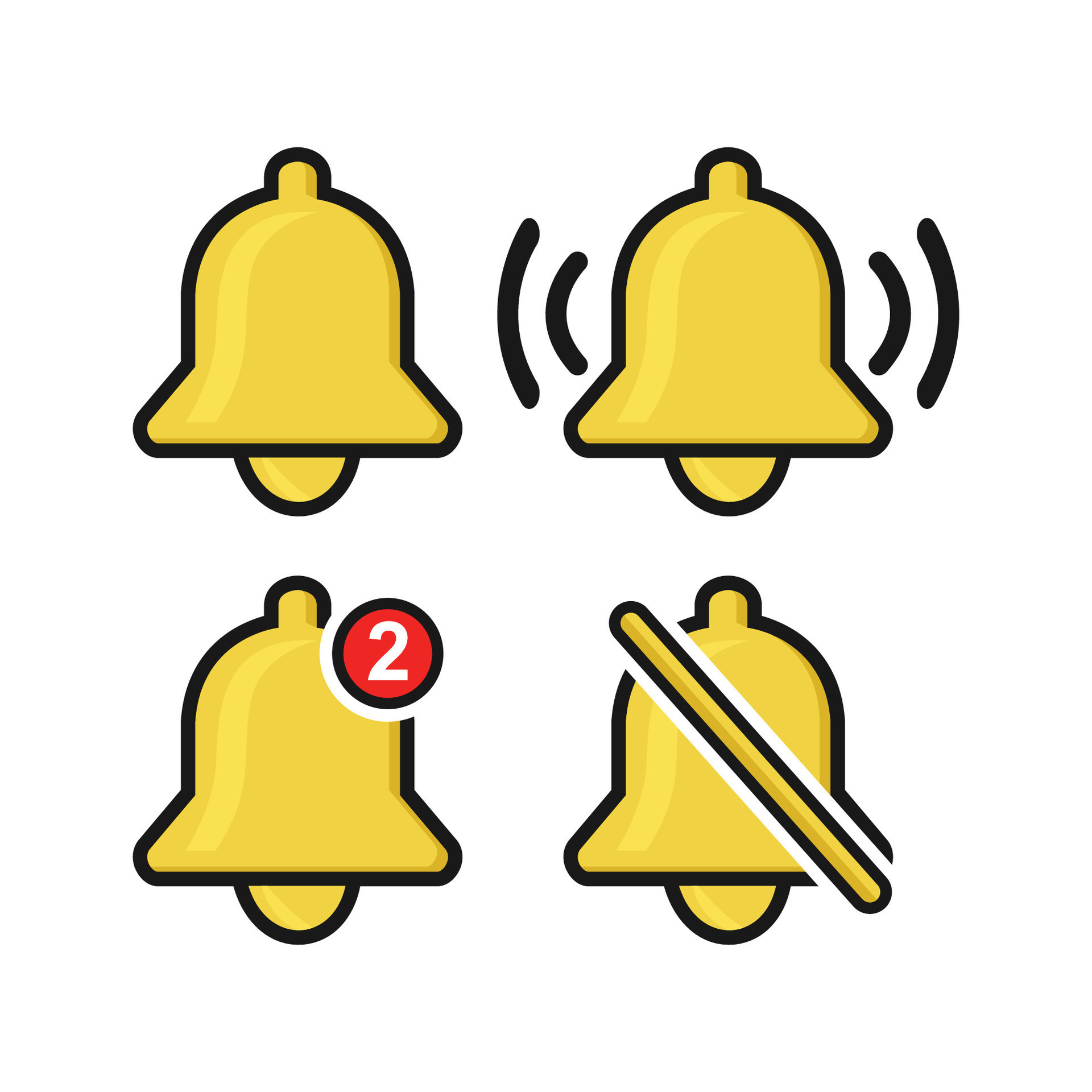 Notification bell icon set. Incoming inbox message. New message notofication icons collection ...