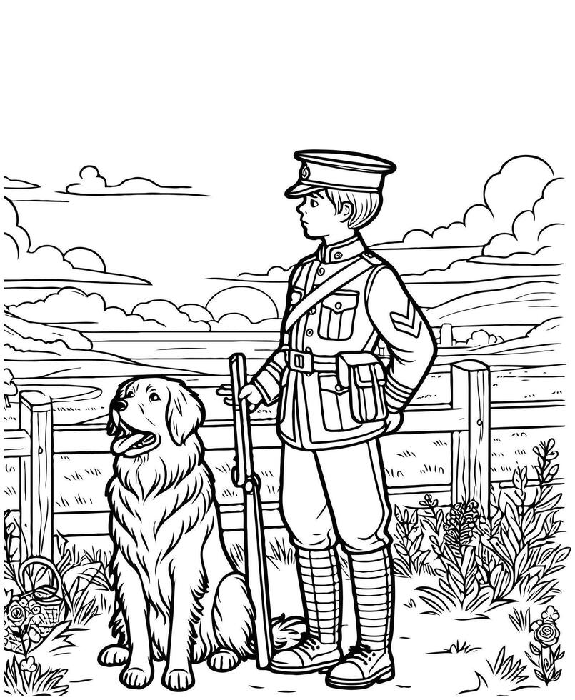 Soldier with Dog Coloring page 48112626 Vector Art at Vecteezy