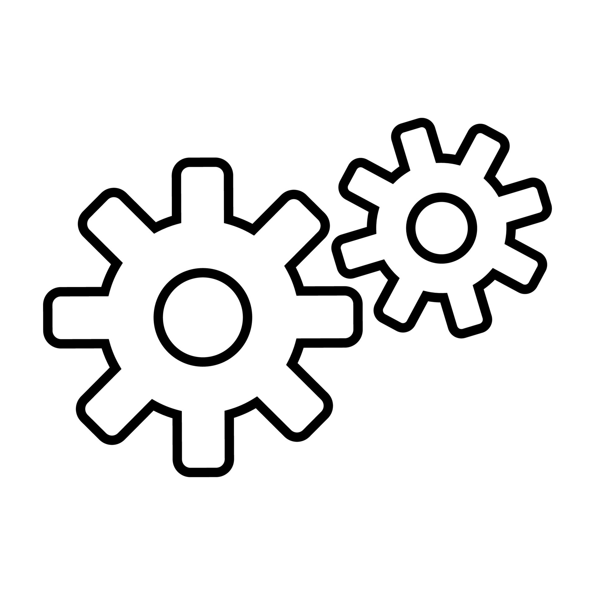 A simple line drawing of two interlocking gears, one larger than the other. 48114442 Vector Art ...