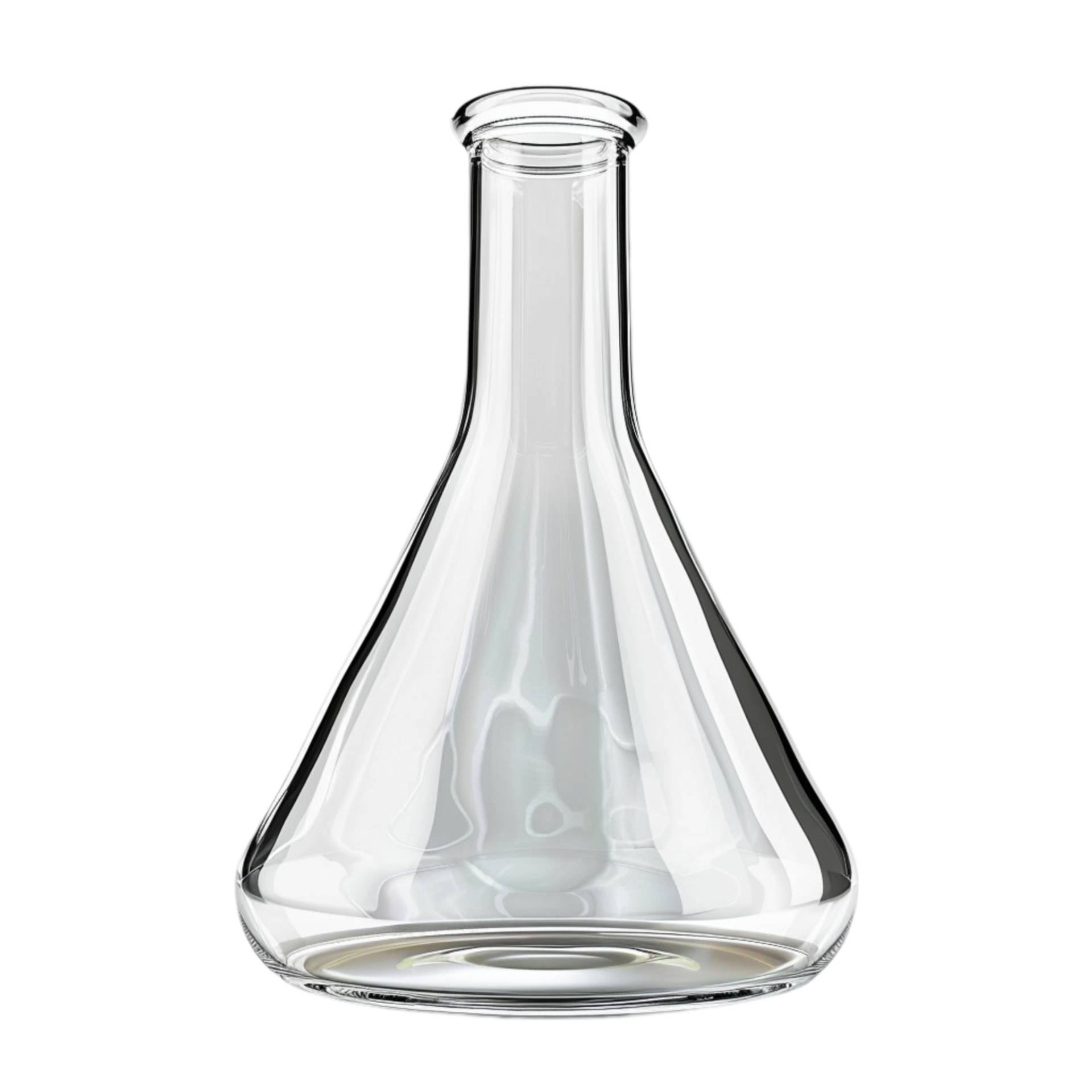 Clear glass Erlenmeyer flask with measurement markings on transparent ...