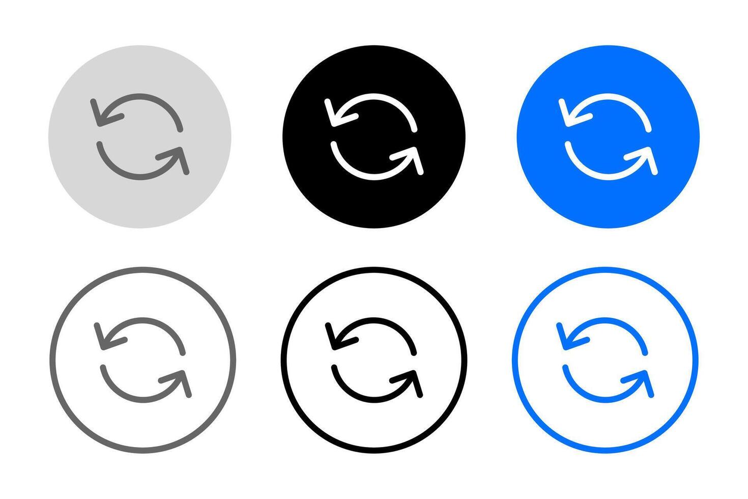 Loading arrows icon. Reload sign. Refresh symbol. Repeat arrows pictogram. Grey, blue and black ...