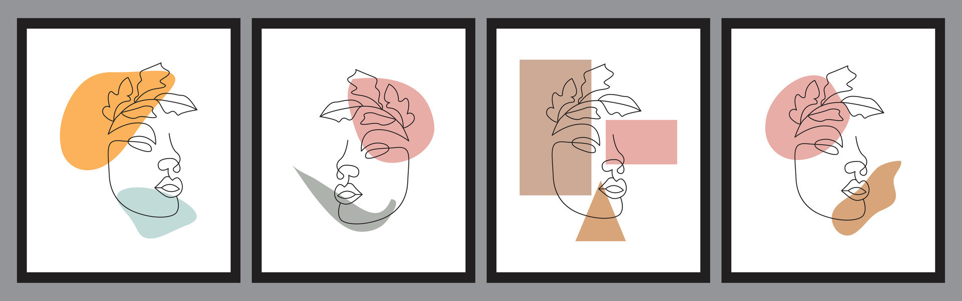 Modern Abstract Line Minimalistic Women Faces And Arts Background With