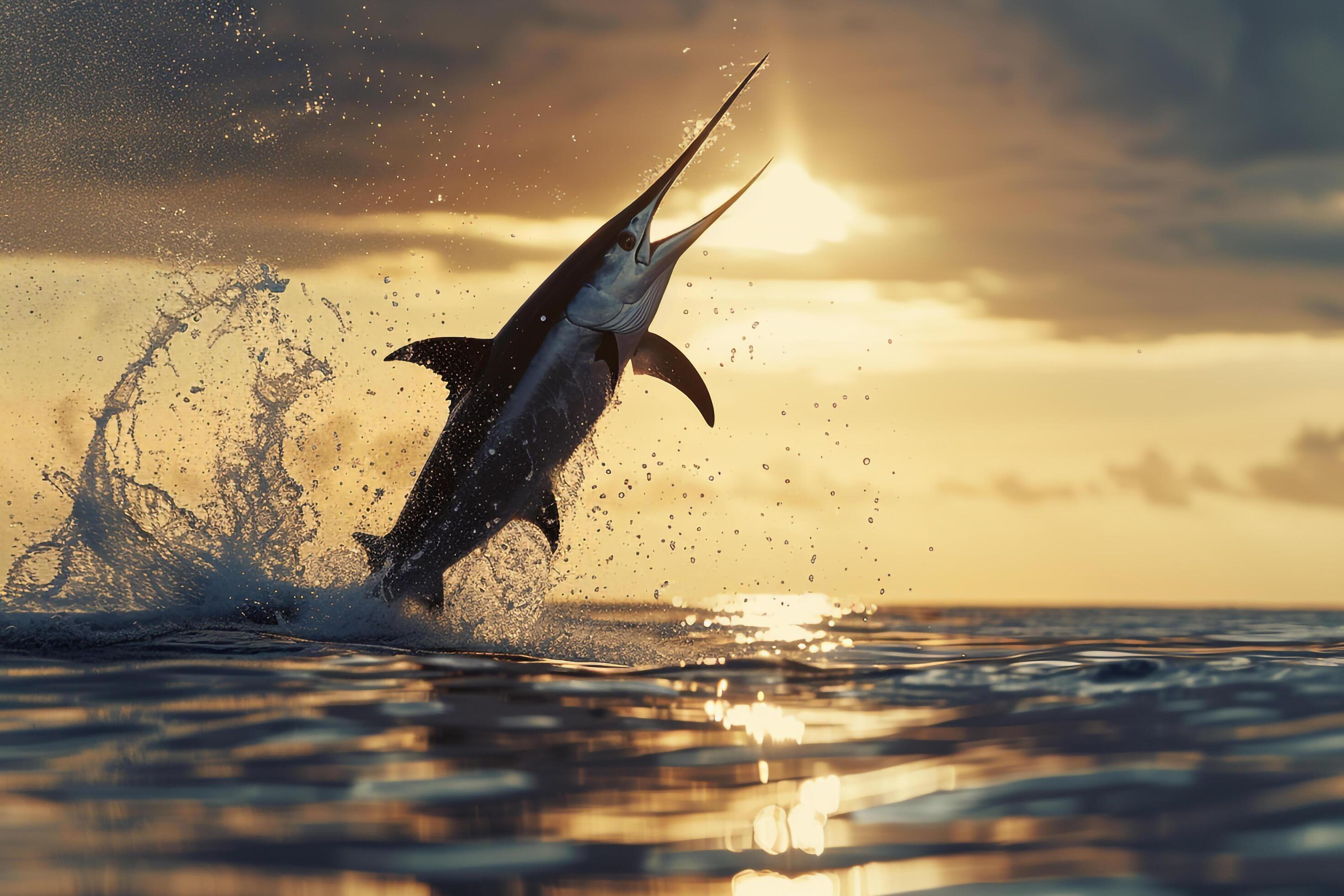 Marlin Jumping out of Water at Sunset on Ocean Background 48137028 Stock Photo at Vecteezy