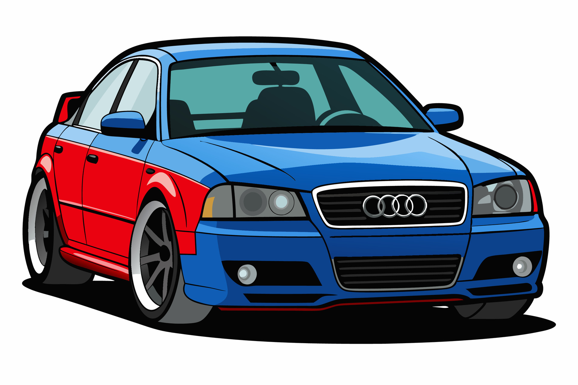 audi a4 coche ilustración caricaturas, clipart, línea Arte diseño en blanco fondo, audi a4 coche ...