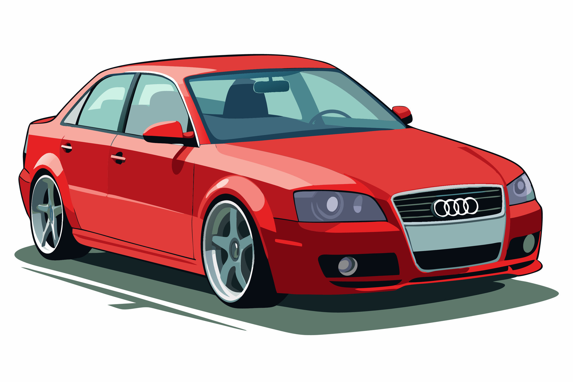 Audi A4 Car Illustration Cartoons, Clipart, Line Art Design on White Background, Audi A4 Car ...