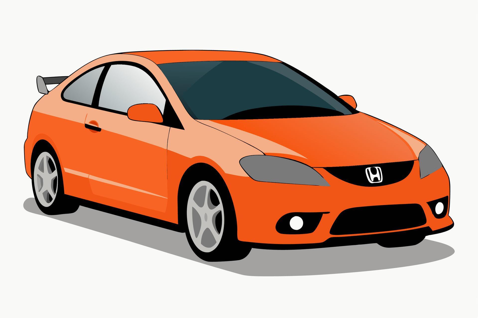 Honda cívico coche ilustración caricaturas, clipart, línea Arte diseño blanco fondo, Honda ...