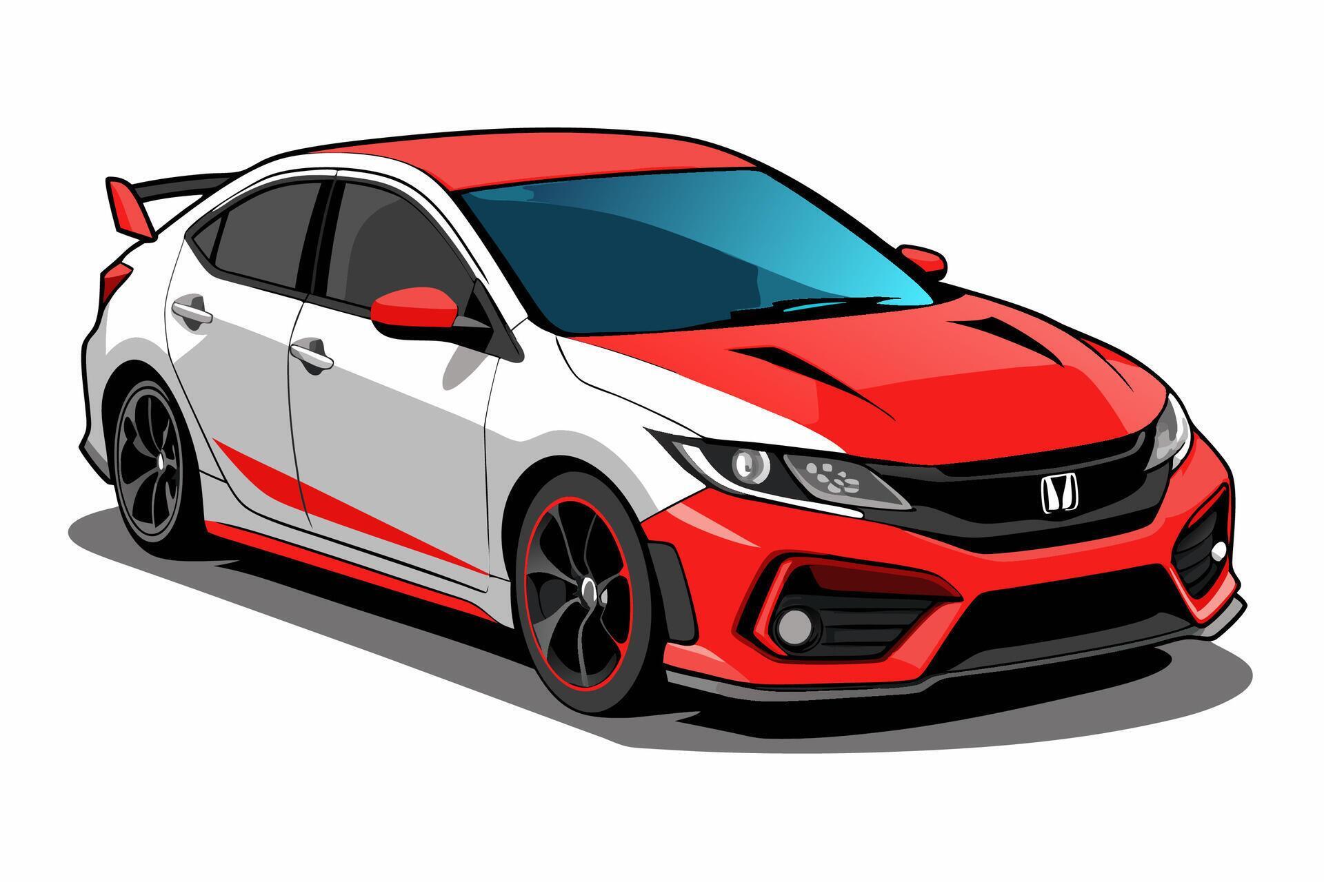 Honda Civic Car Illustration Cartoons, Clipart, Line Art Design White Background, Honda Civic ...