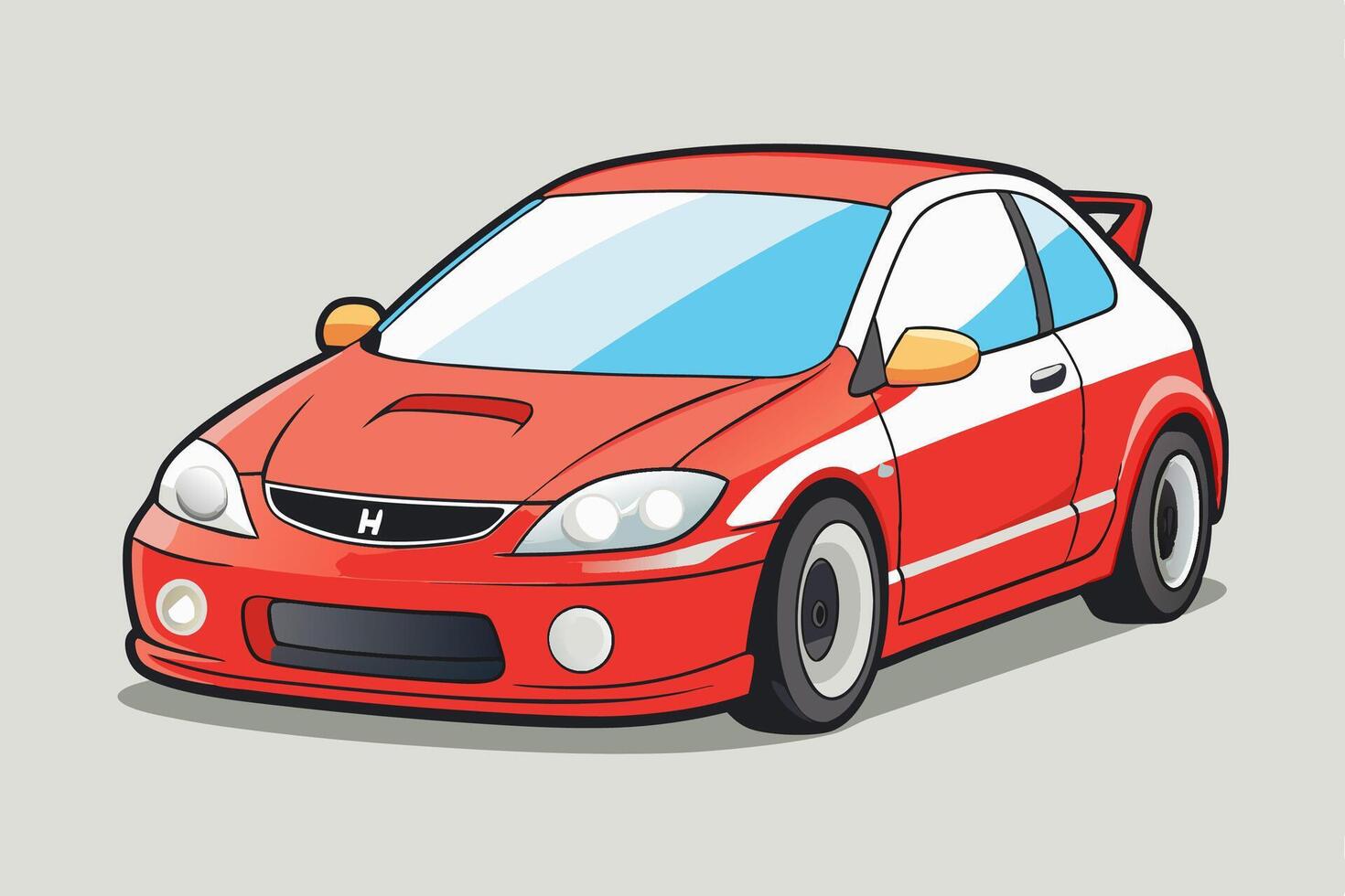 Honda cívico coche ilustración caricaturas, clipart, línea Arte diseño blanco fondo, Honda ...