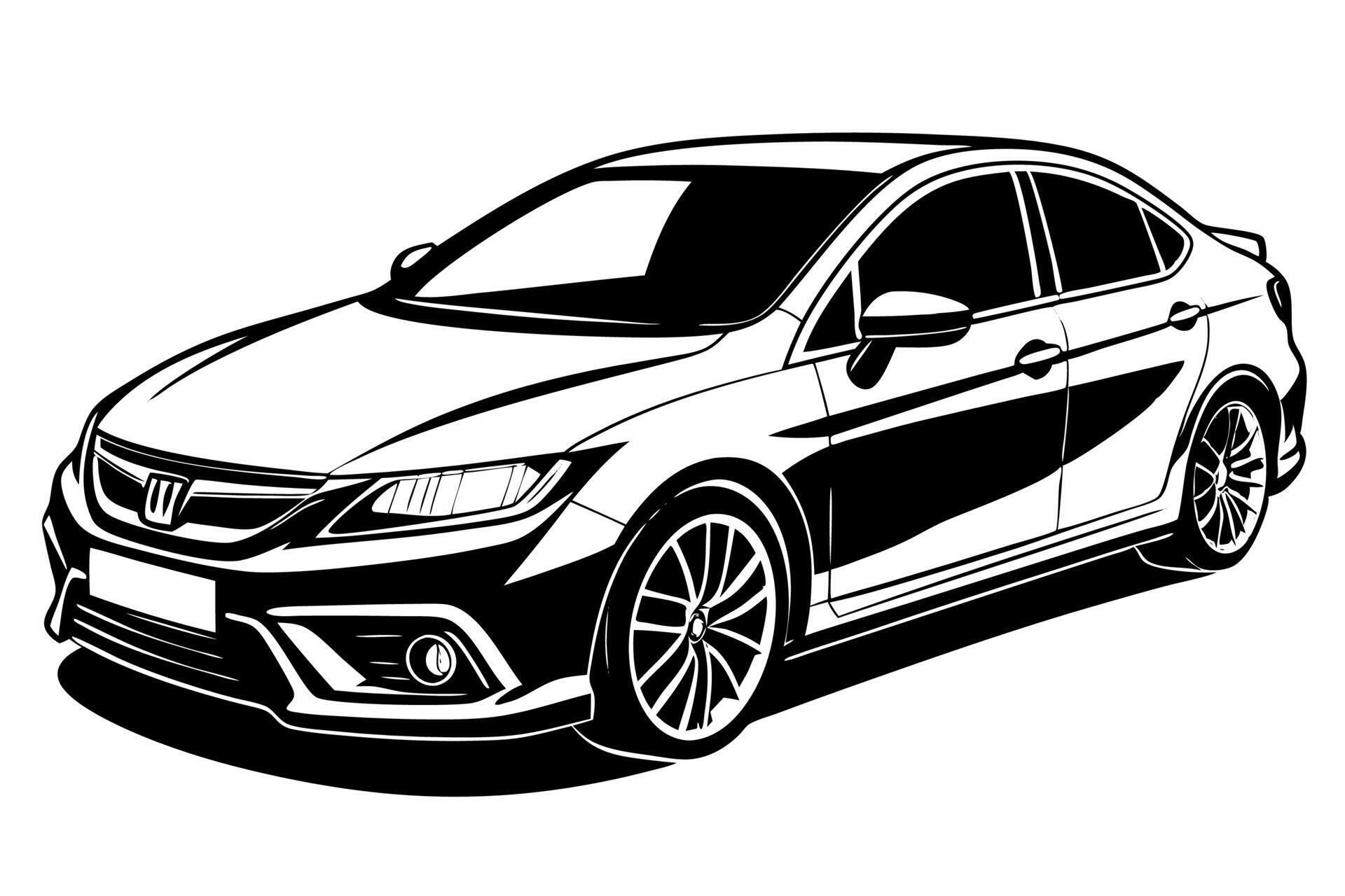 Honda Civic Car Illustration Cartoons, Clipart, Line Art Design White Background, Honda Civic ...