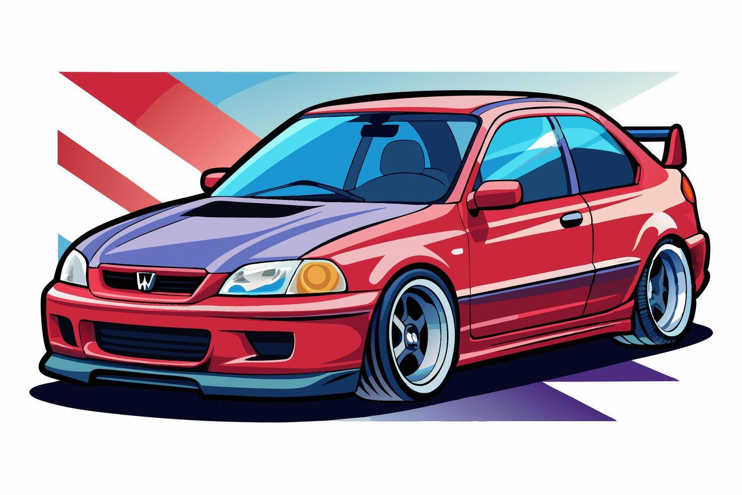 Honda Civic Car Illustration Cartoons, Clipart, Line Art Design White Background, Honda Civic ...