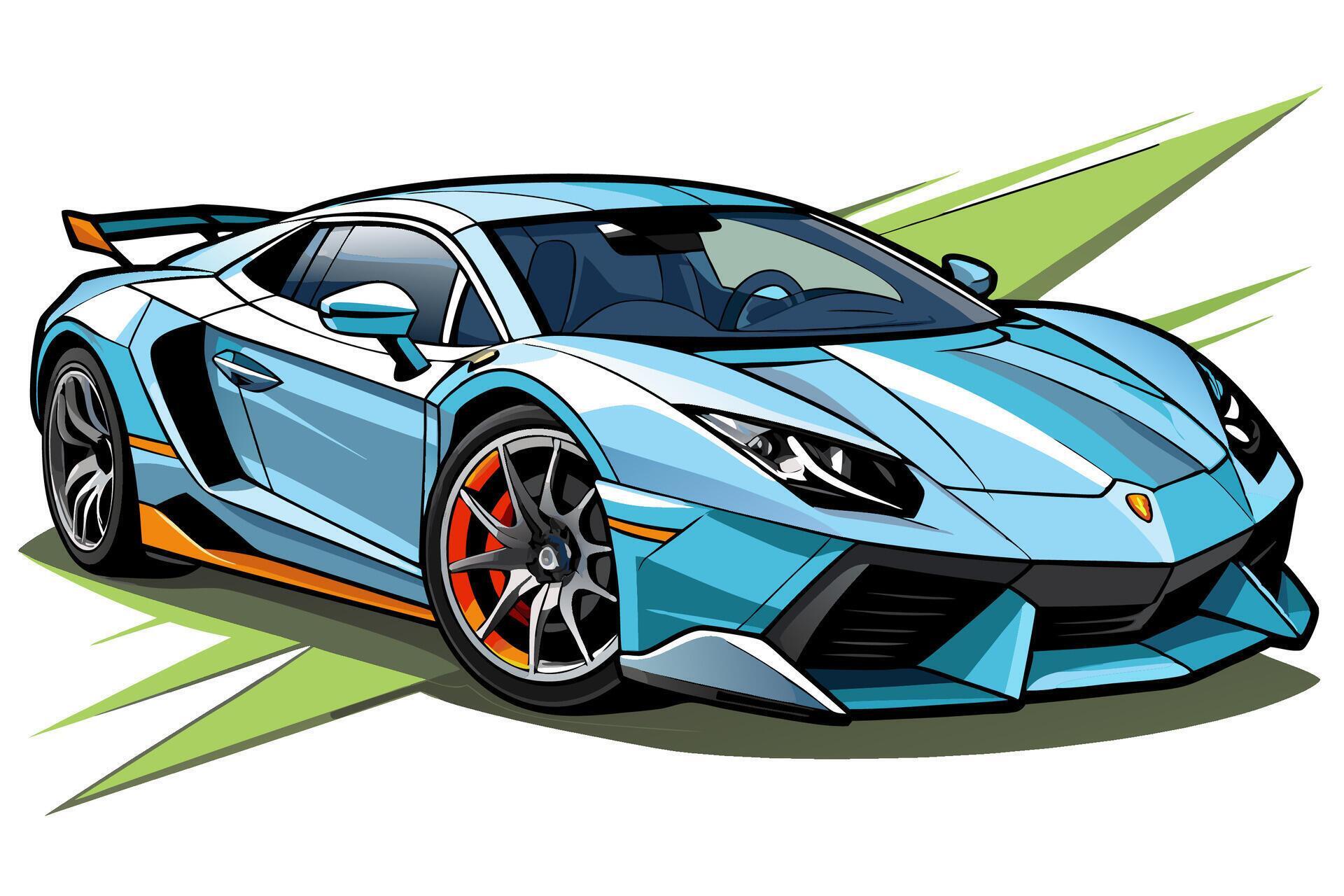 Lamborghini Aventador Car Illustration Car Cartoon, Clipart And Line Art Design, Lamborghini ...