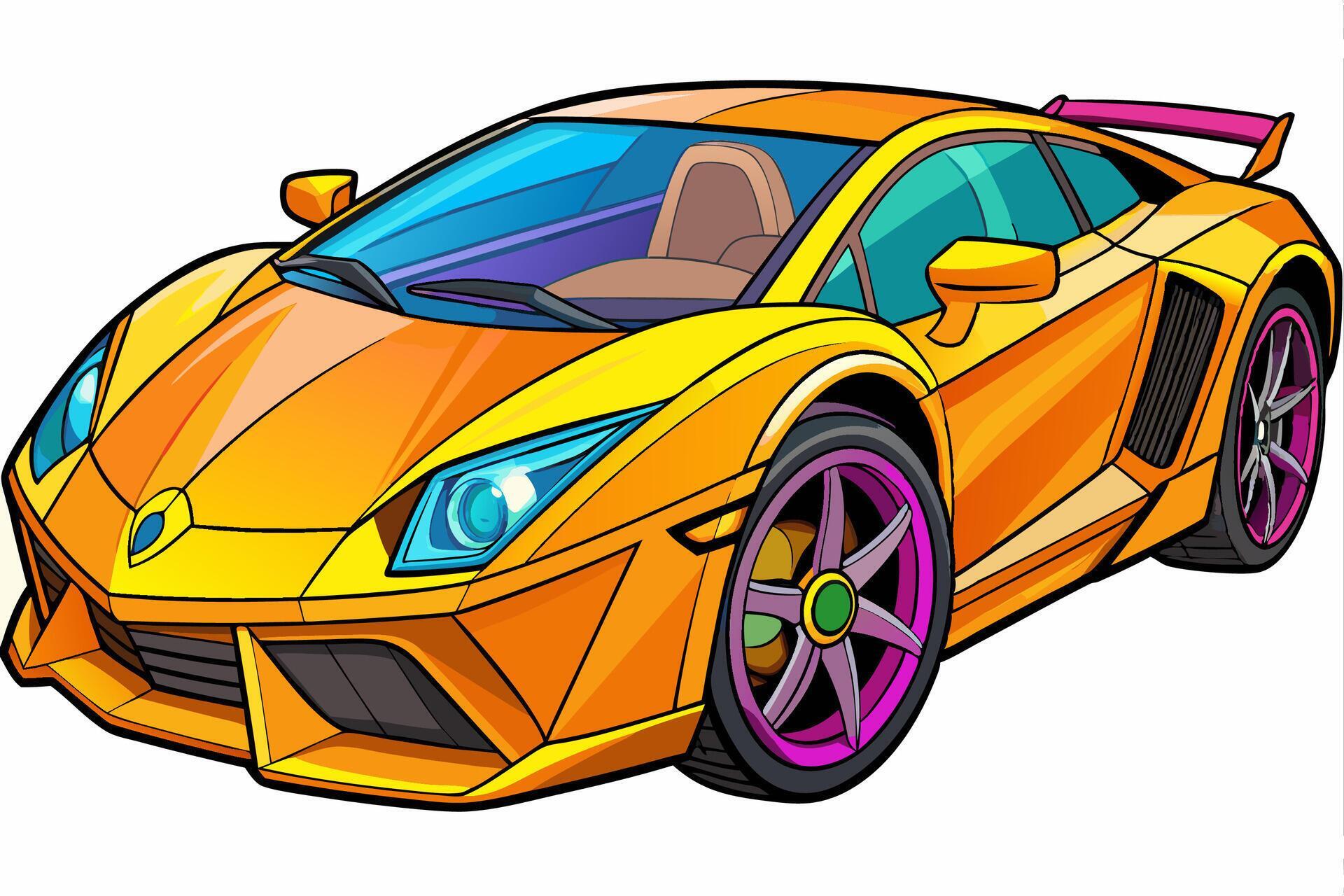 Lamborghini Aventador Car Illustration Car Cartoon, Clipart And Line Art Design, Lamborghini ...