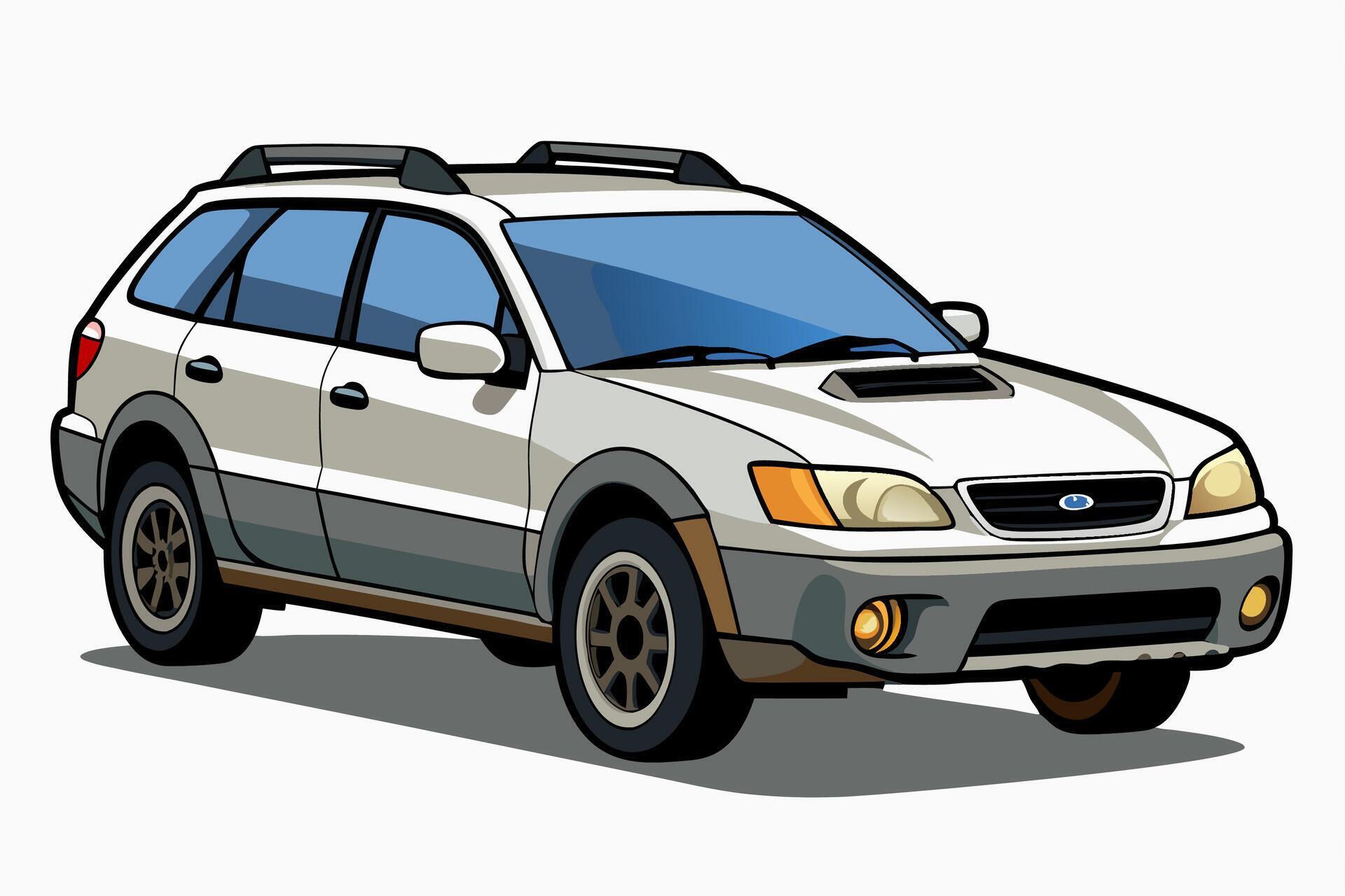 Subaru Outback Car Illustration White Background, Cartoon, Clipart And Line Art, Subaru Outback ...