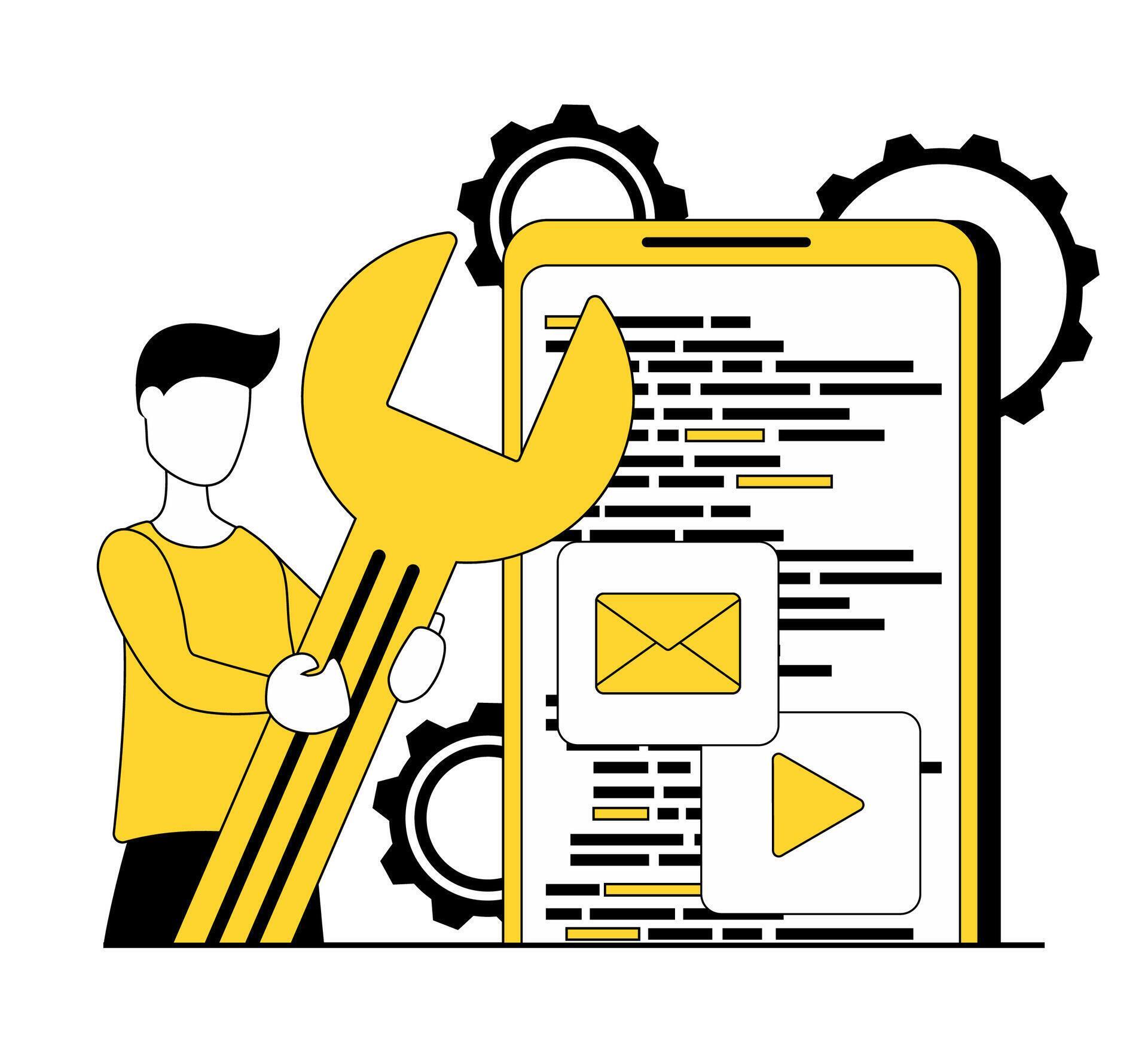 App Development A Programmer Developer Creates An Application On The