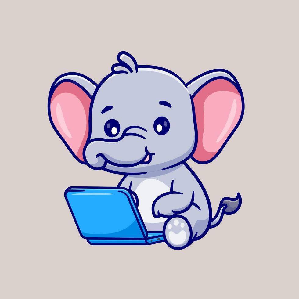 Cute Elephant Working On Laptop Cartoon 48190573 Vector Art at Vecteezy