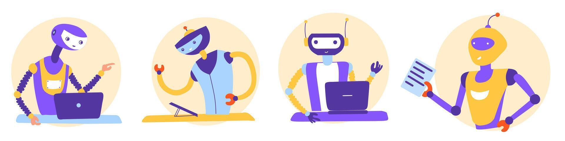 Robots, chat-bots set, flat illustration. Ai - artificial intelligence ...