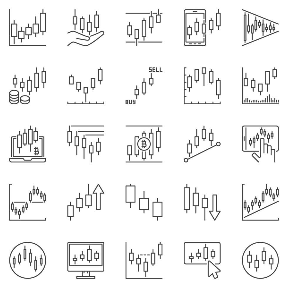 Candlestick Chart outline icons set - cryptocurrency trading line signs ... Candlestick Chart outline icons set - cryptocurrency trading line signs ...