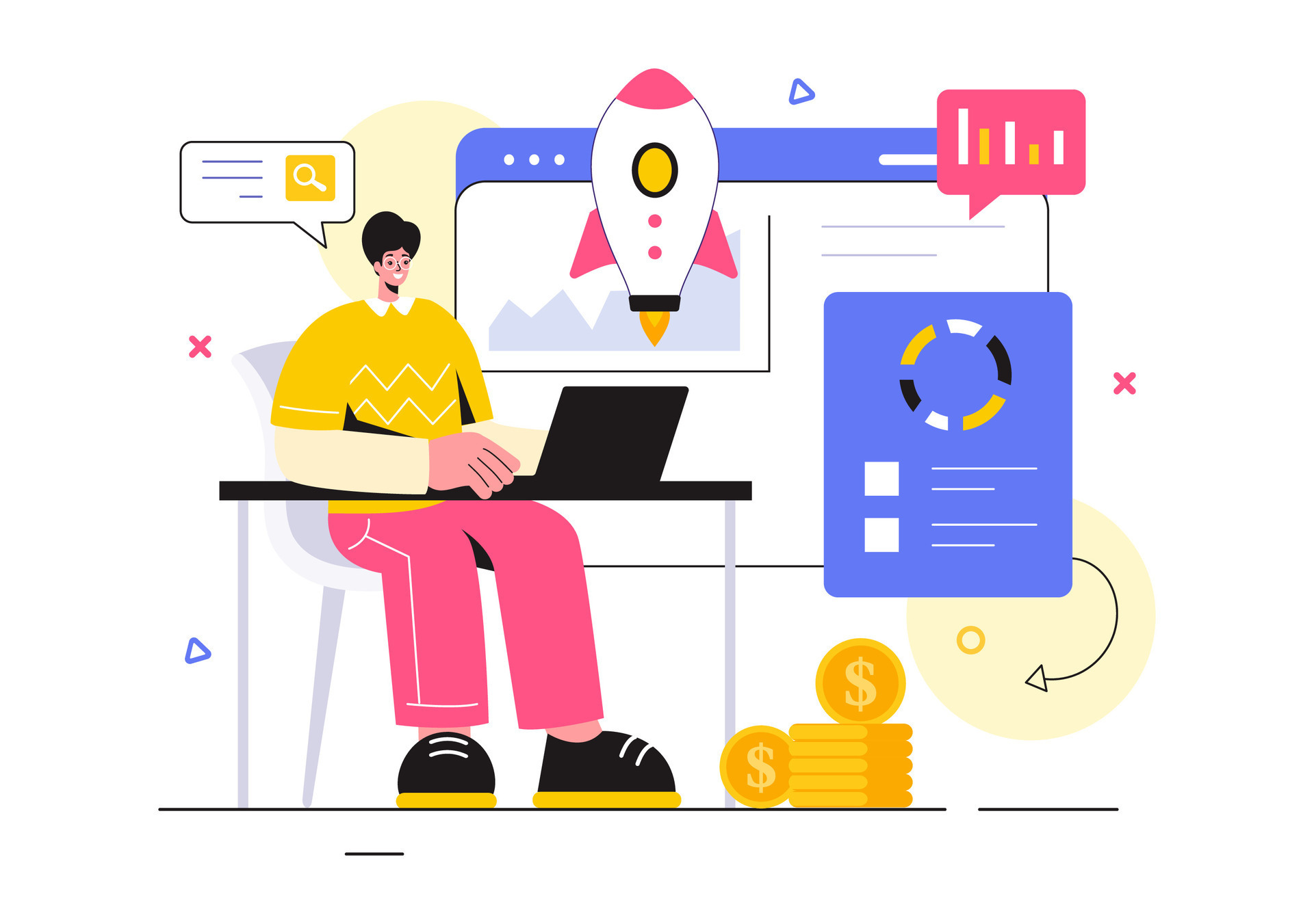 Market Research and Analysis Illustration with Team Management and ...