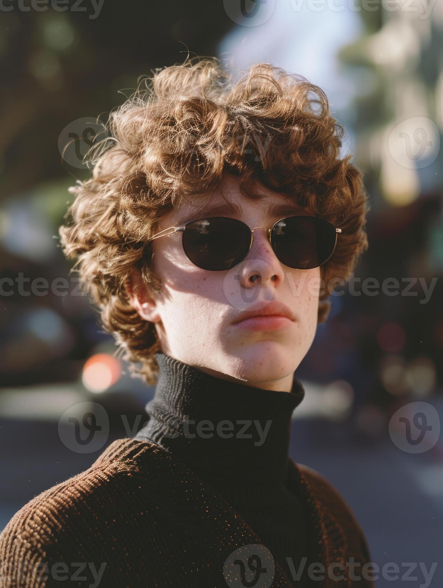 Teen White Man with Brown Curly Hair vintage Illustration. 48208883 ...