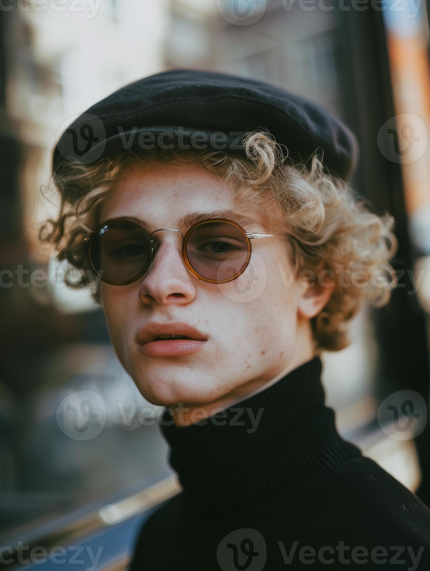 Teen White Man with Blond Curly Hair vintage Illustration. 48209089 ...
