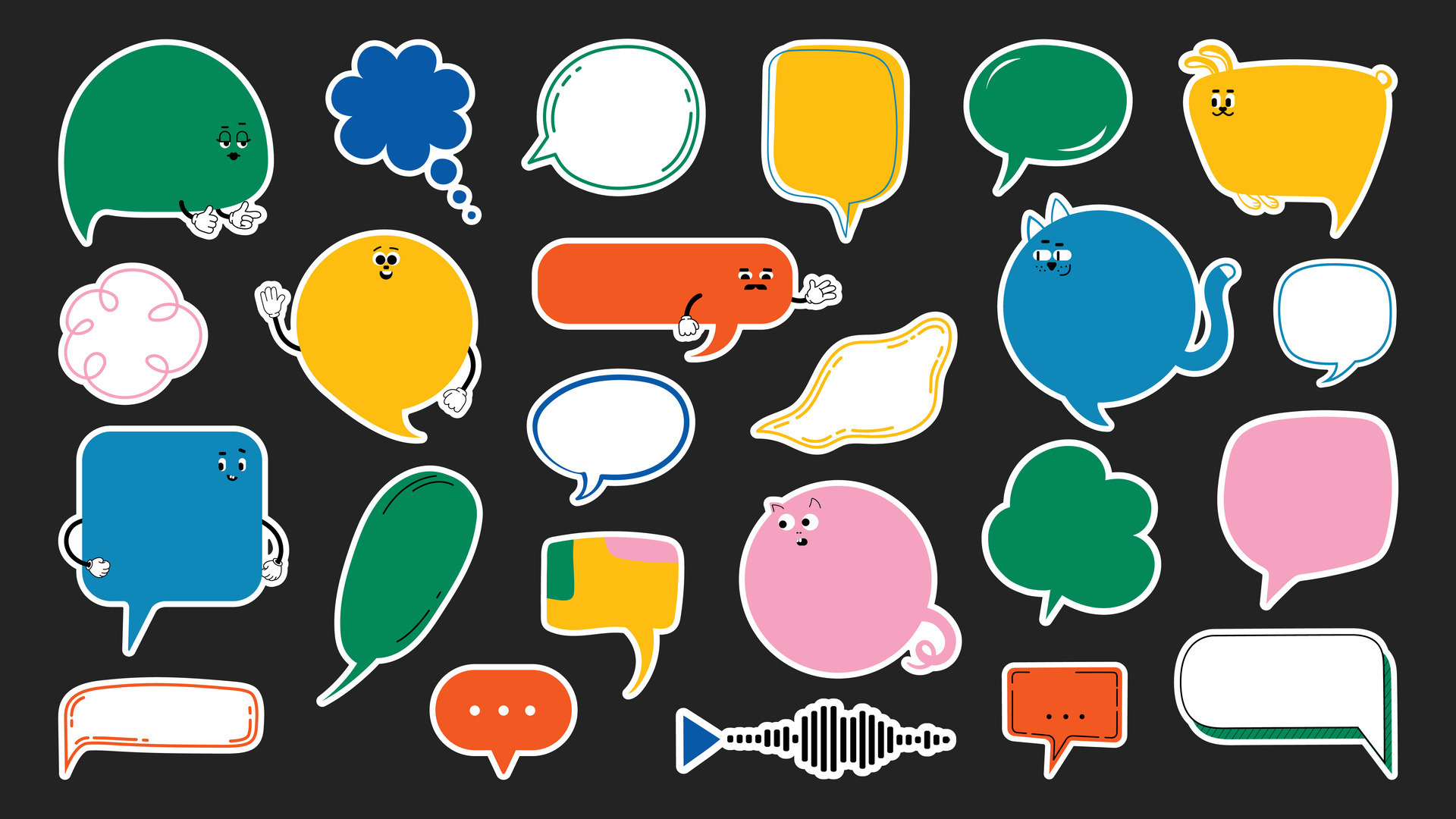 Set of cartoon text box stickers collection. Retro style dialog box ...