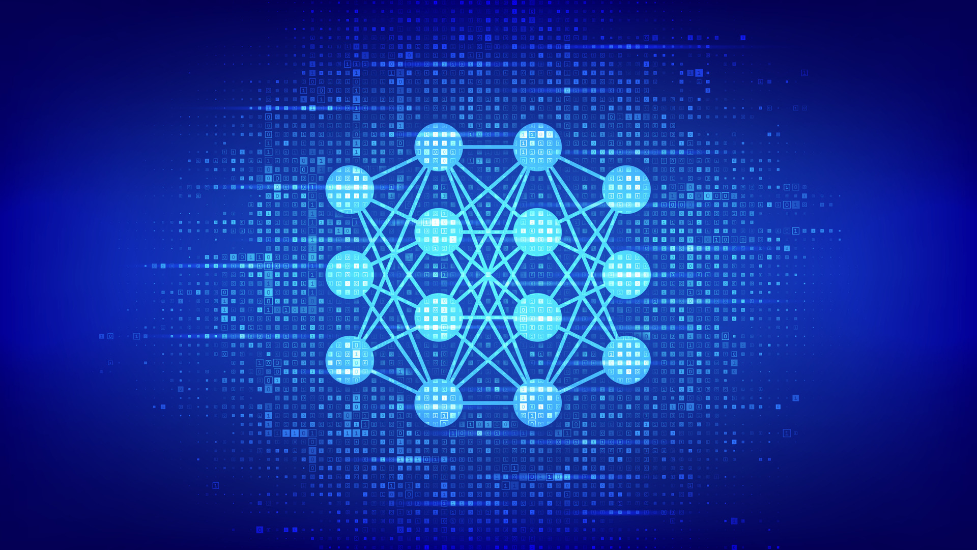 Neural network icon made with binary code. AI. Artificial Intelligence. Machine Learning. Deep ...