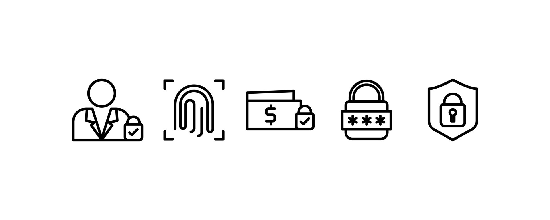 Set Of 5 Line Cyber Security Icons As User Access Fingerprint Secure Payment Isolated On
