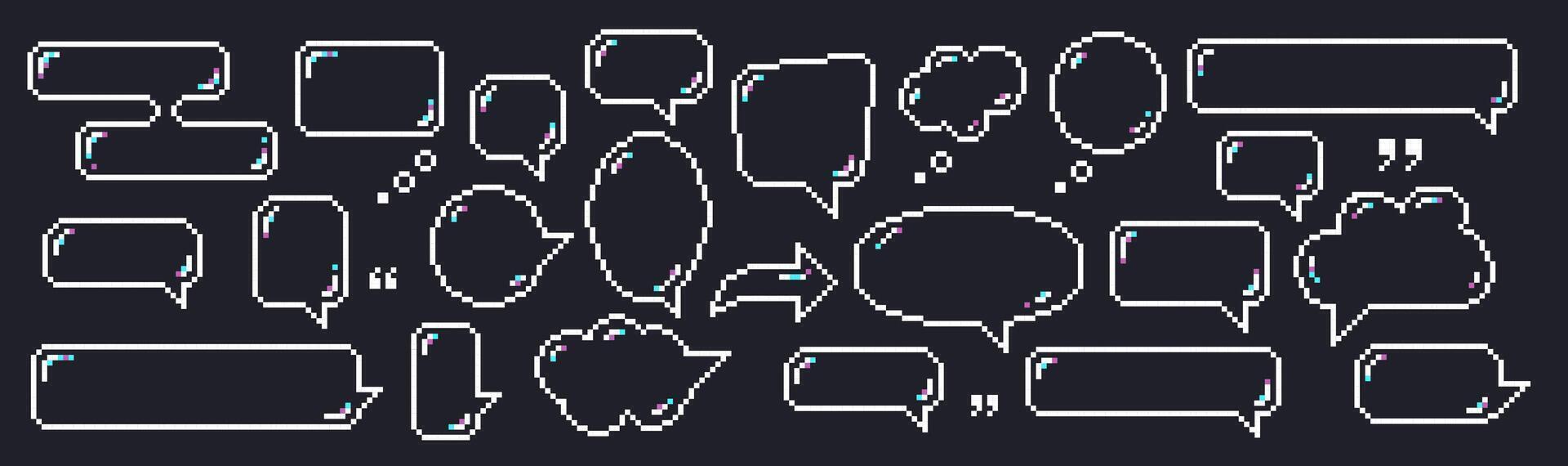 8 bit pixel speech soap bubbles and dialog boxes. Message icons for ...