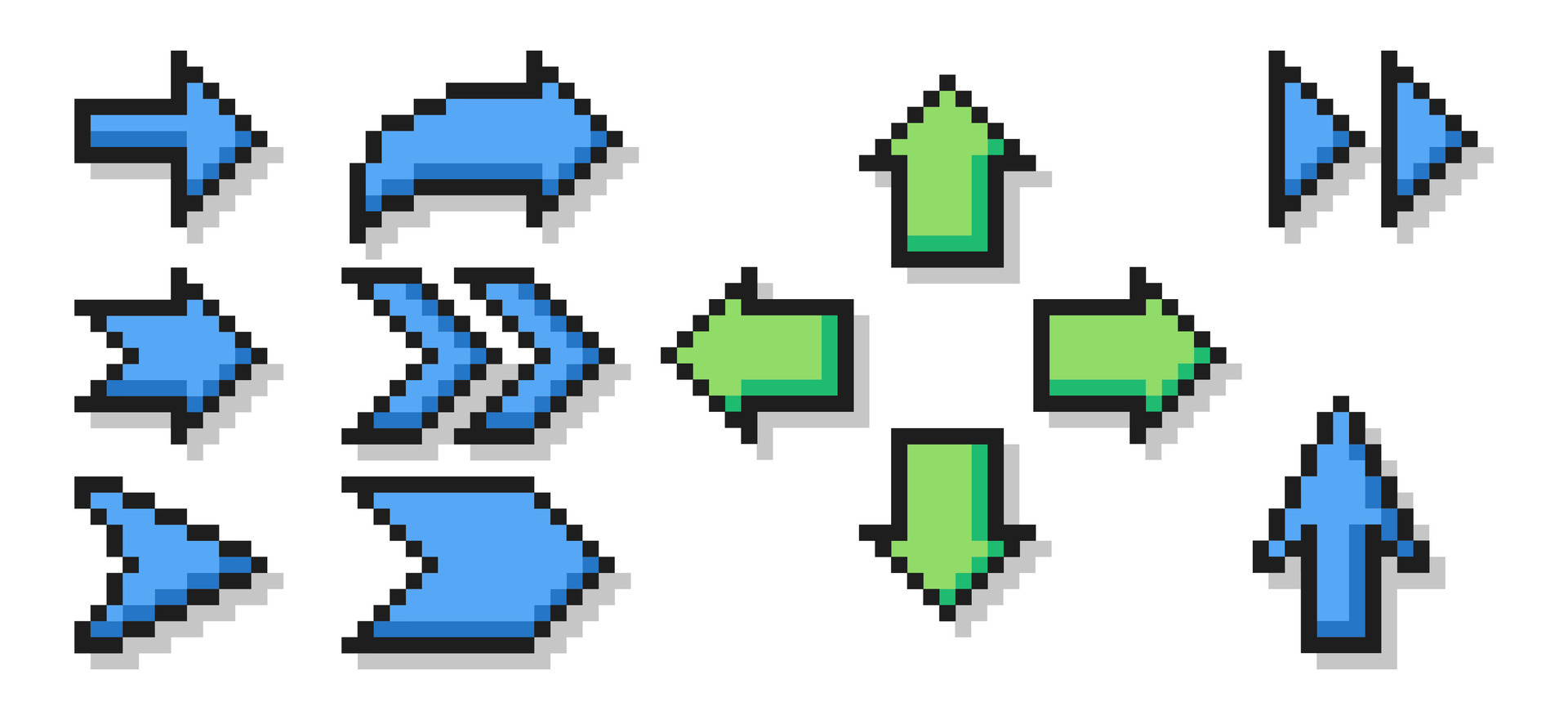 Pixel art game direction arrow button. 8-bit pointers for game assets ...