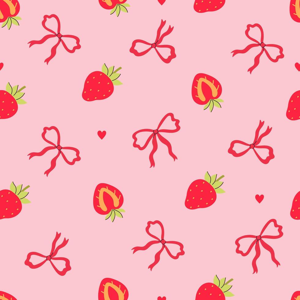 Seamless pattern with strawberries and bows. graphics 48229542 Vector ...