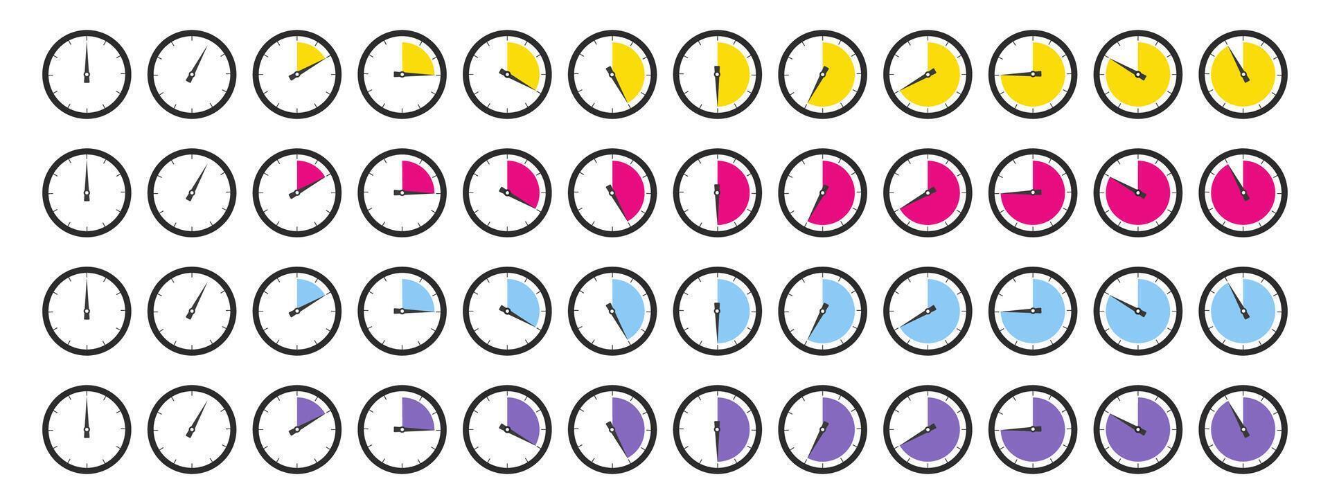 Horizontal set of analog clock icon 48230858 Vector Art at Vecteezy