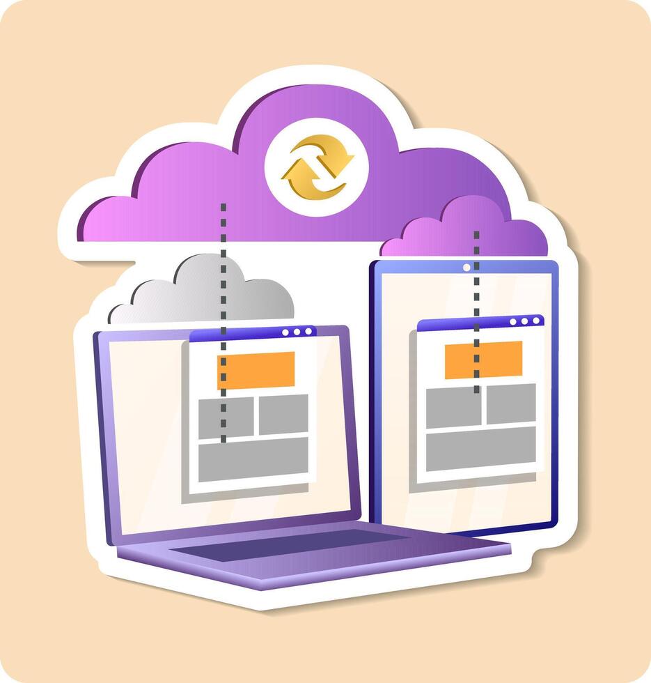 Cloud Computing Synchronizing Data Between Laptop And Tablet 48232052 Vector Art At Vecteezy