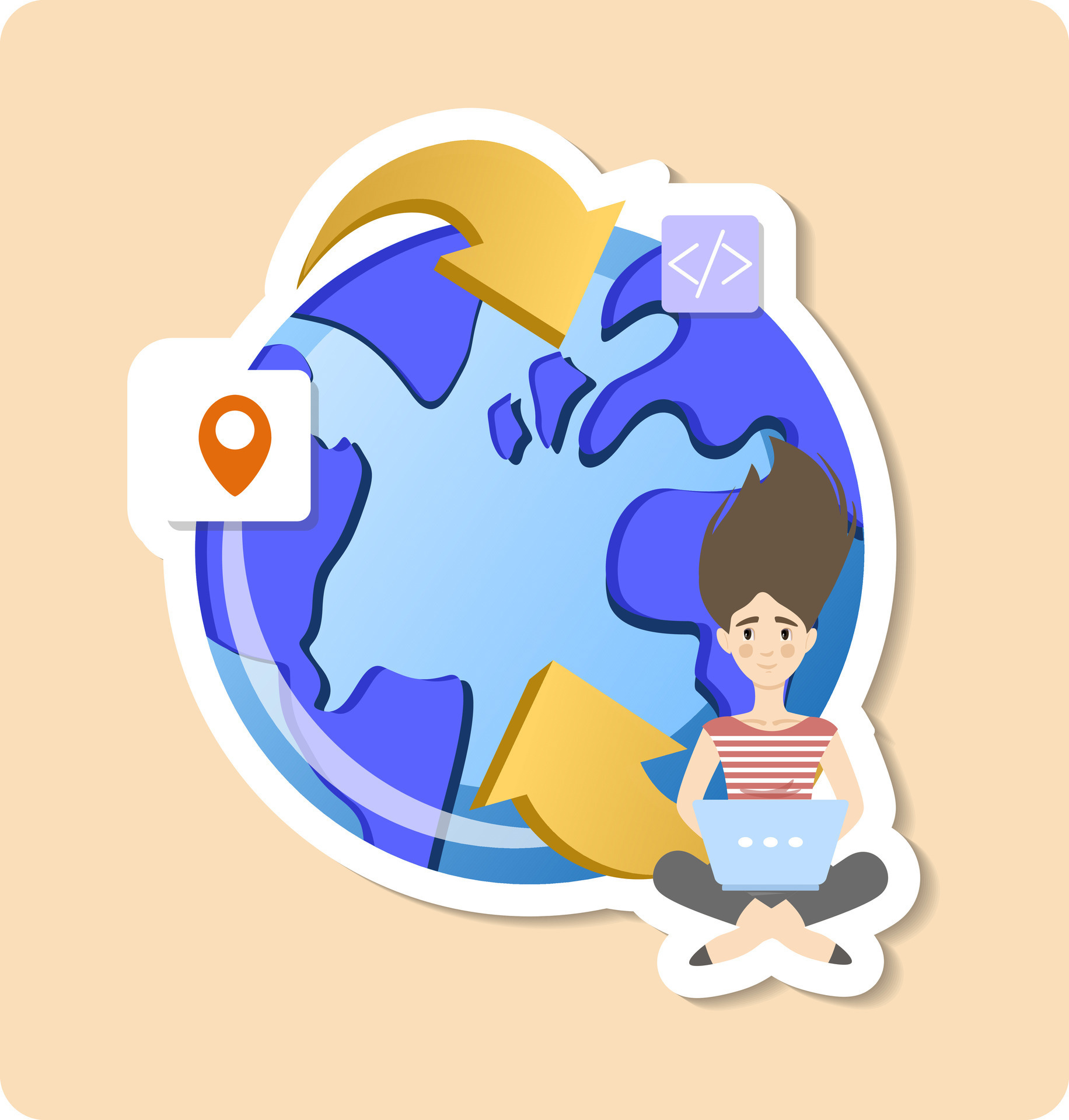 Software Developer Working Remotely Managing Global Project Using Laptop 48232057 Vector Art At