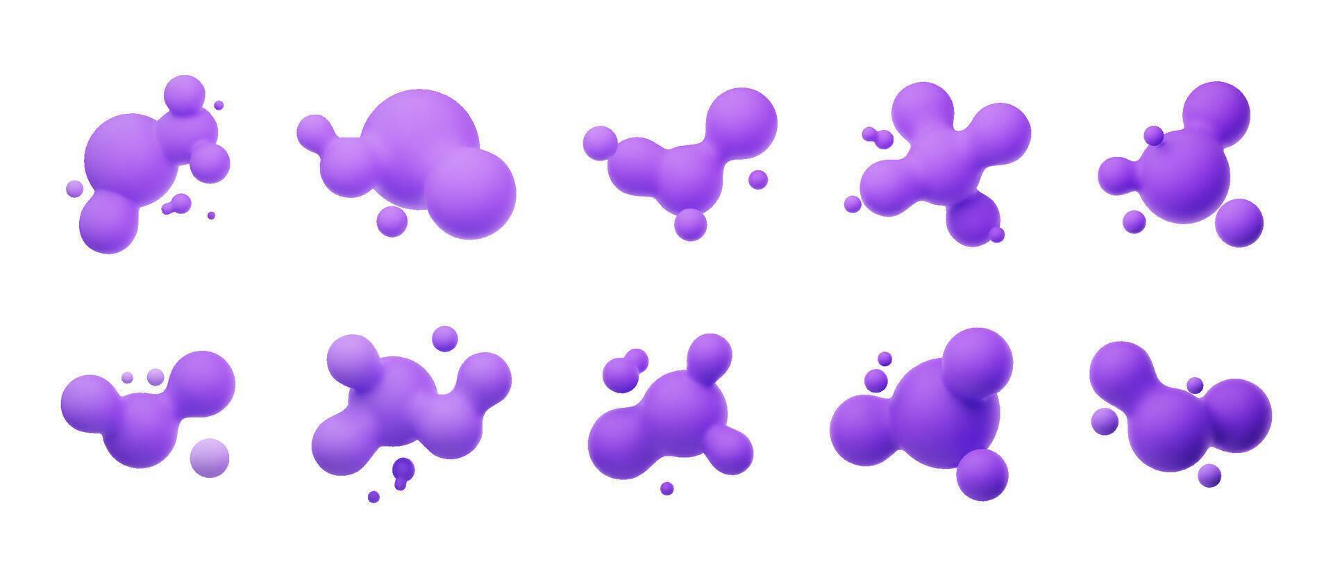 Purple 3D morphing balls. Liquid blobs like lava lamp. Fluid 3D metaballs. Colorful illustration ...