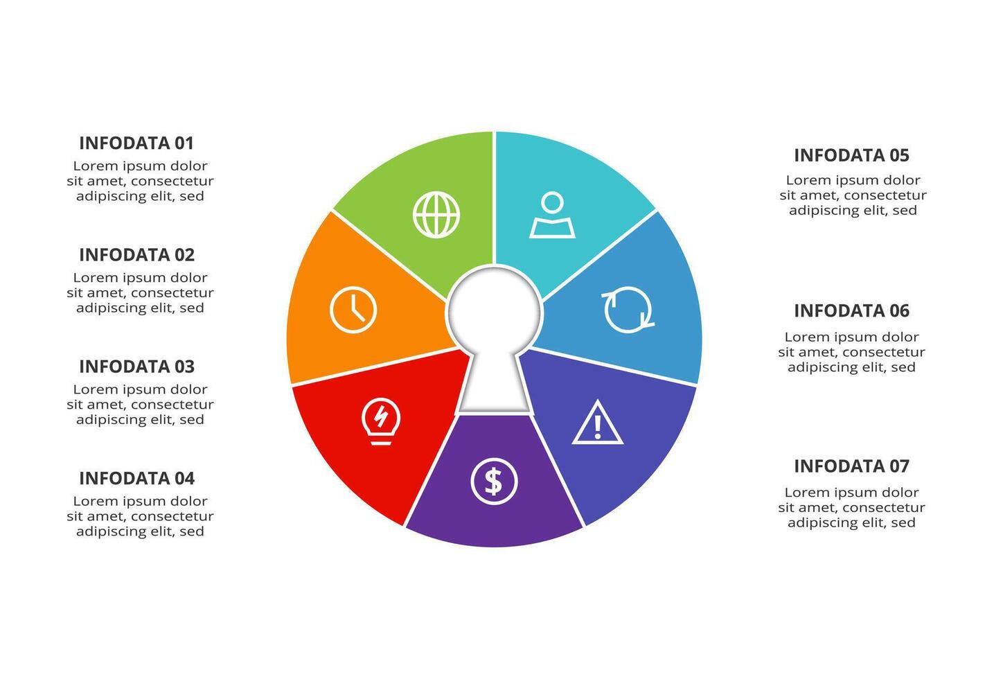 Key concept for infographic with 7 steps, options, parts or processes ...