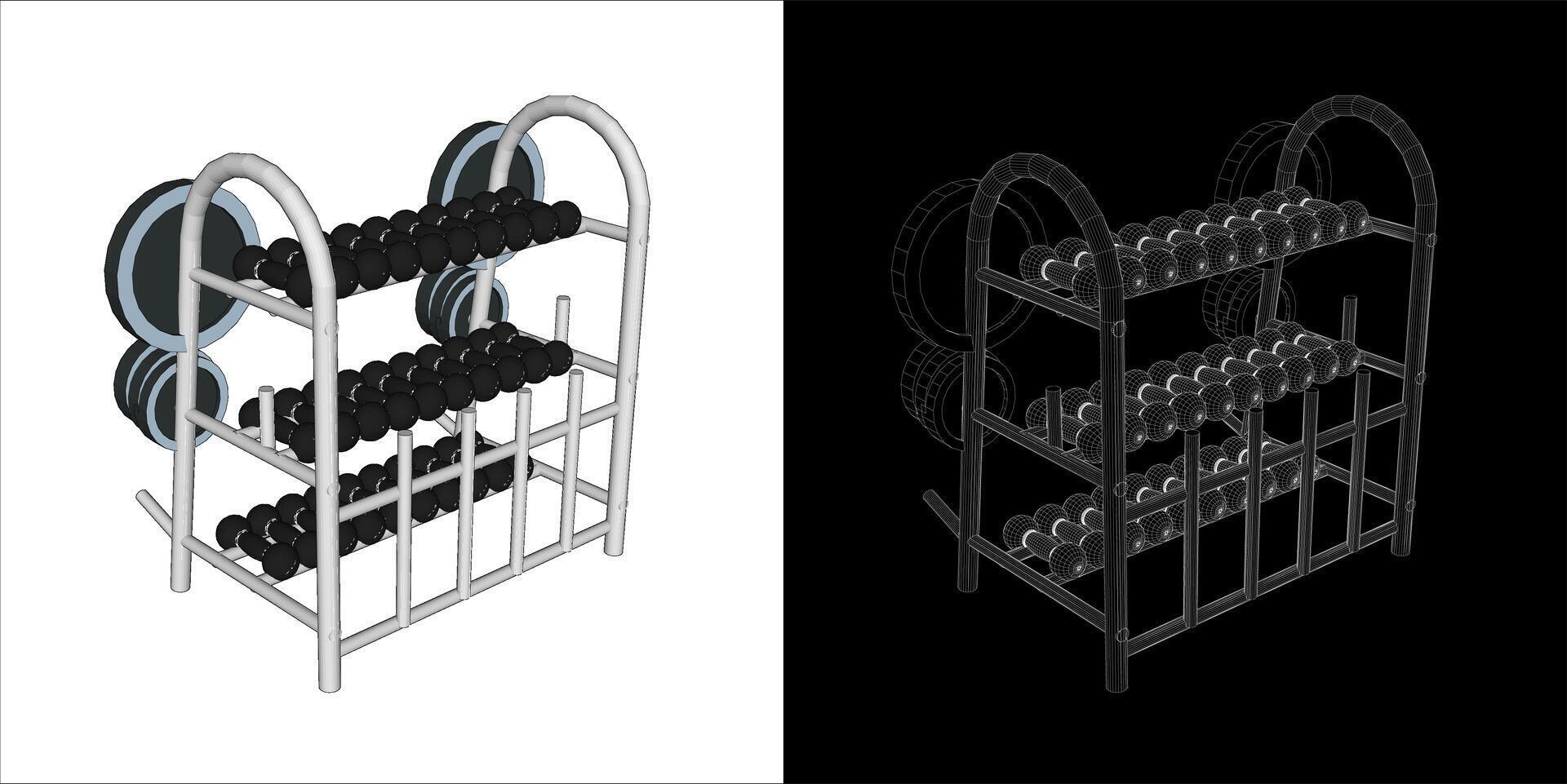 dumbbell rack Technical wireframe Illustration line art blueprint on ...