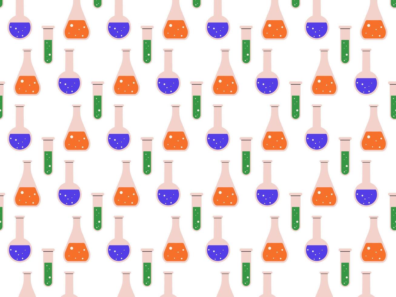 Seamless pattern of colorful chemistry flasks for educational ...