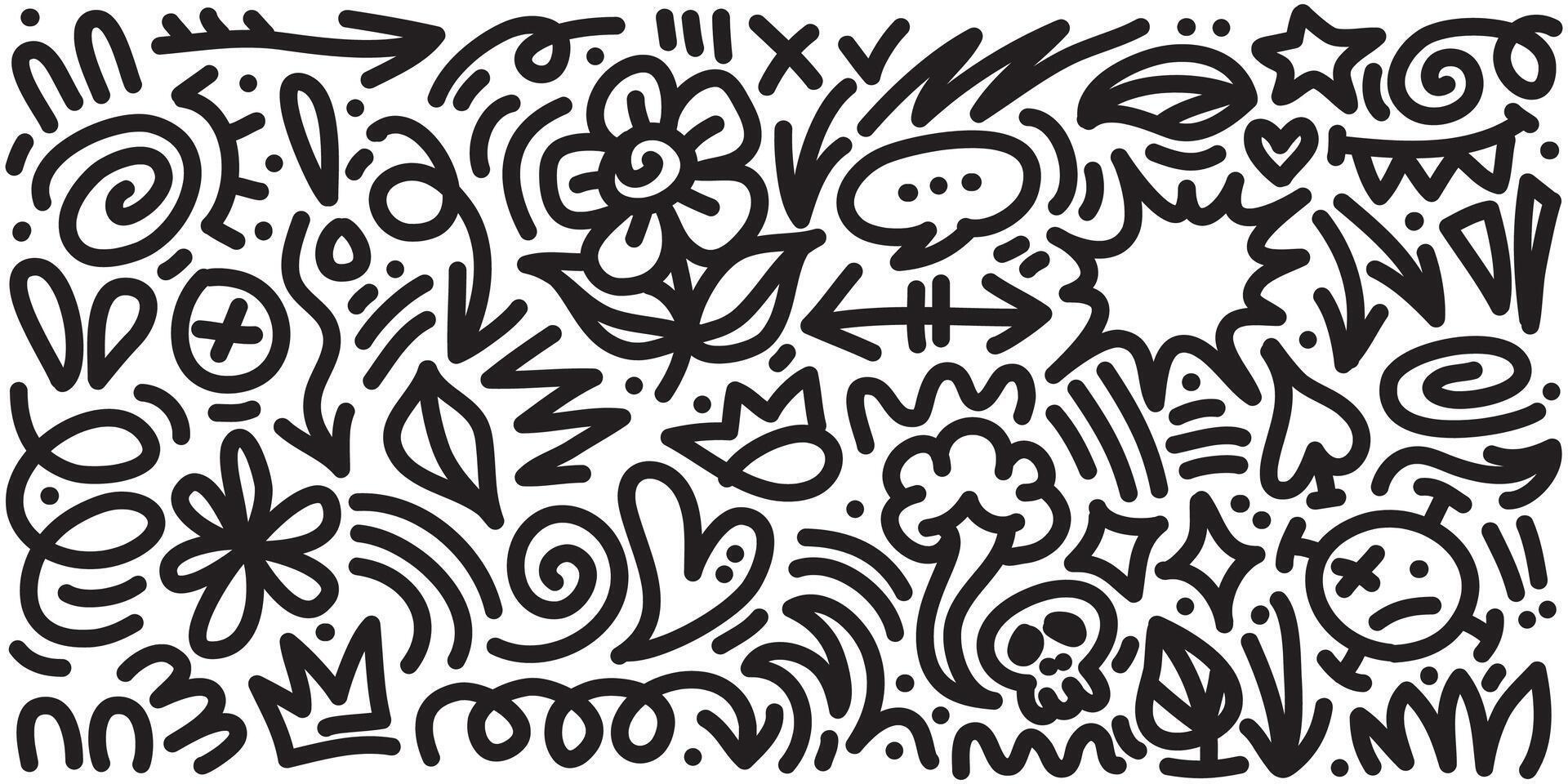 Fun black line doodle pattern. Creative minimalist style art background ...