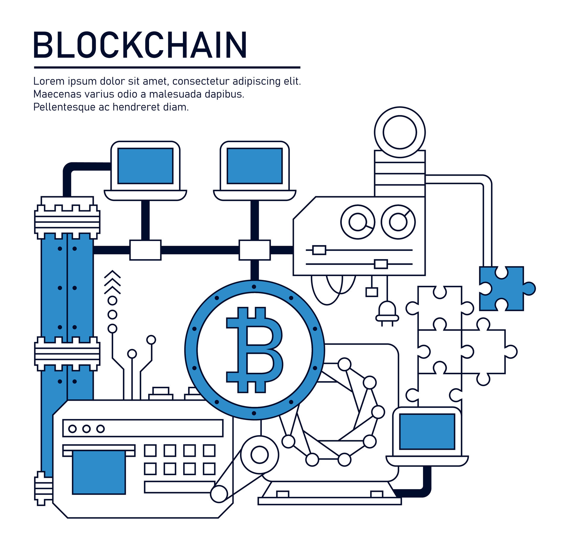 Blockchain Network Linear Style Infographics Cryptocurrency Concept