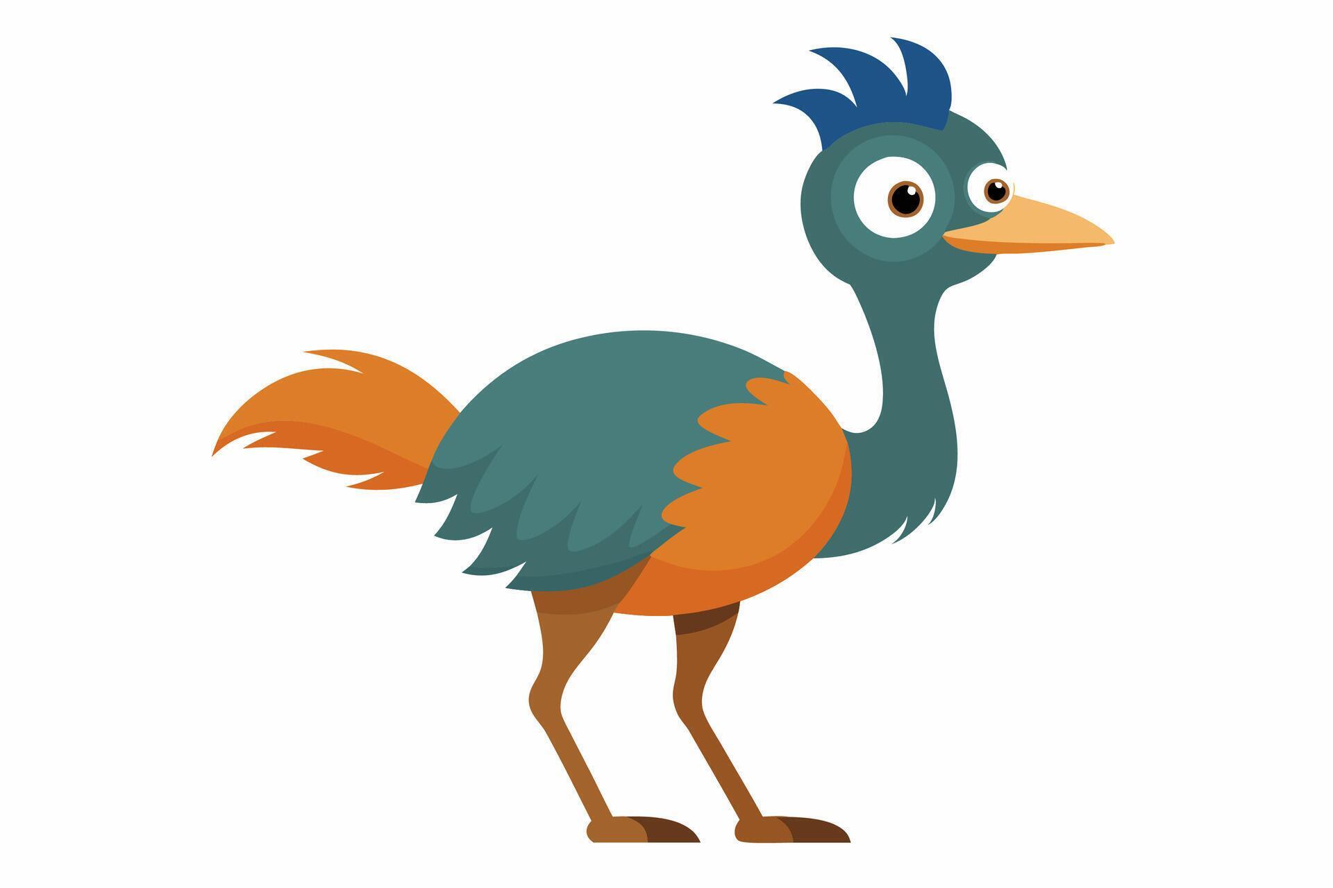 Funny Emu Illustration Cartoon, Clipart, and Line Art on White Background, Funny emu cartoon ...