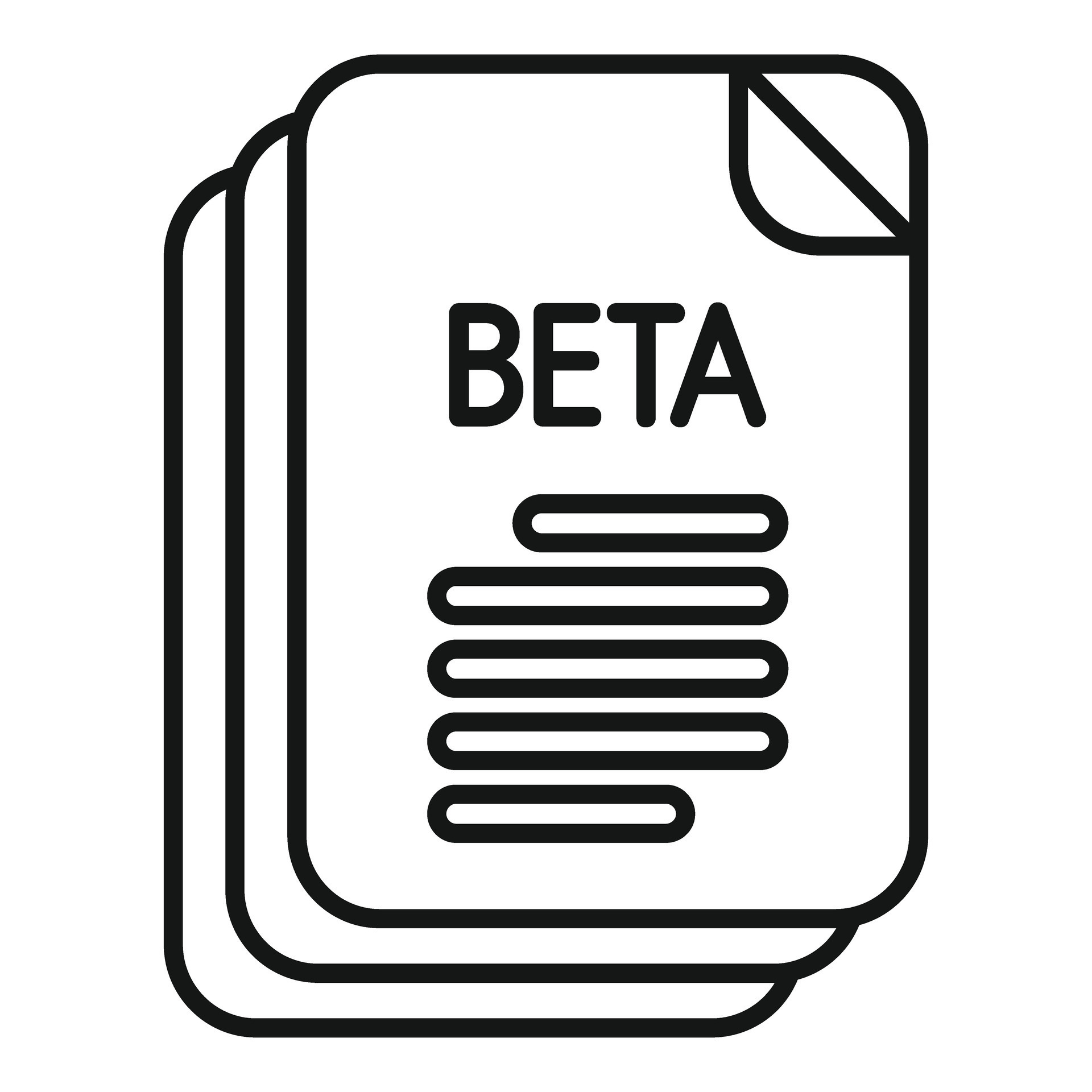 Beta version software development icon showing three documents with beta text for programmers ...