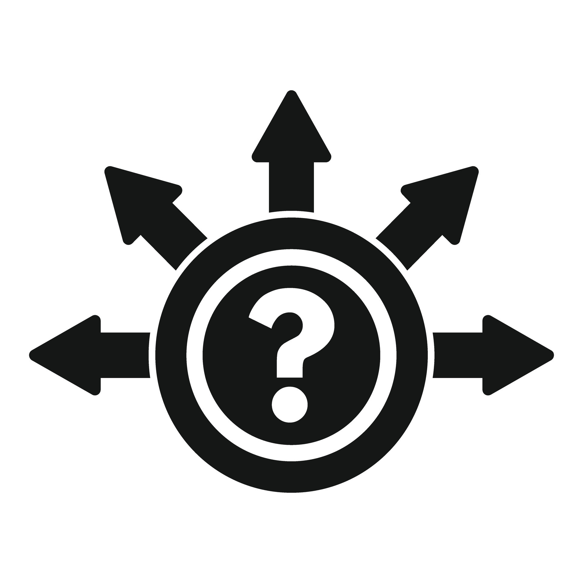 Question mark surrounded by arrows pointing in different directions ... Question mark surrounded by arrows pointing in different directions ...